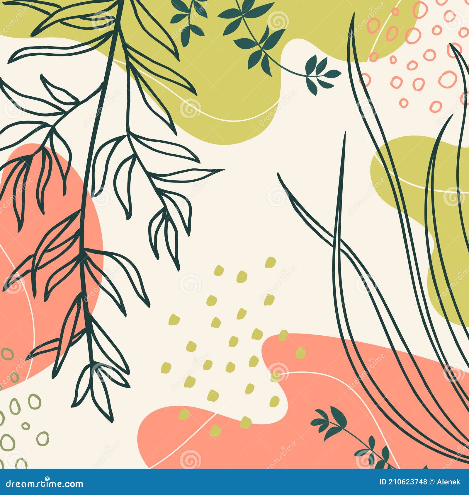 Background with Organic Shapes, Leaves, Branch and Plants. Modern ...