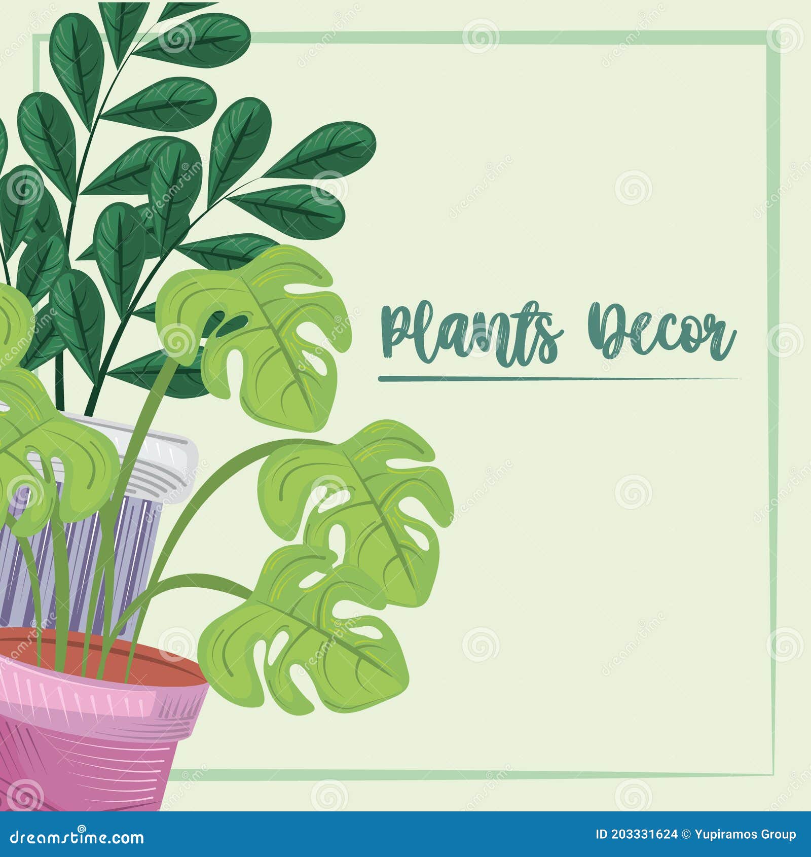 Plants Decor in Pots Greenery Garden Banner Stock Vector - Illustration ...