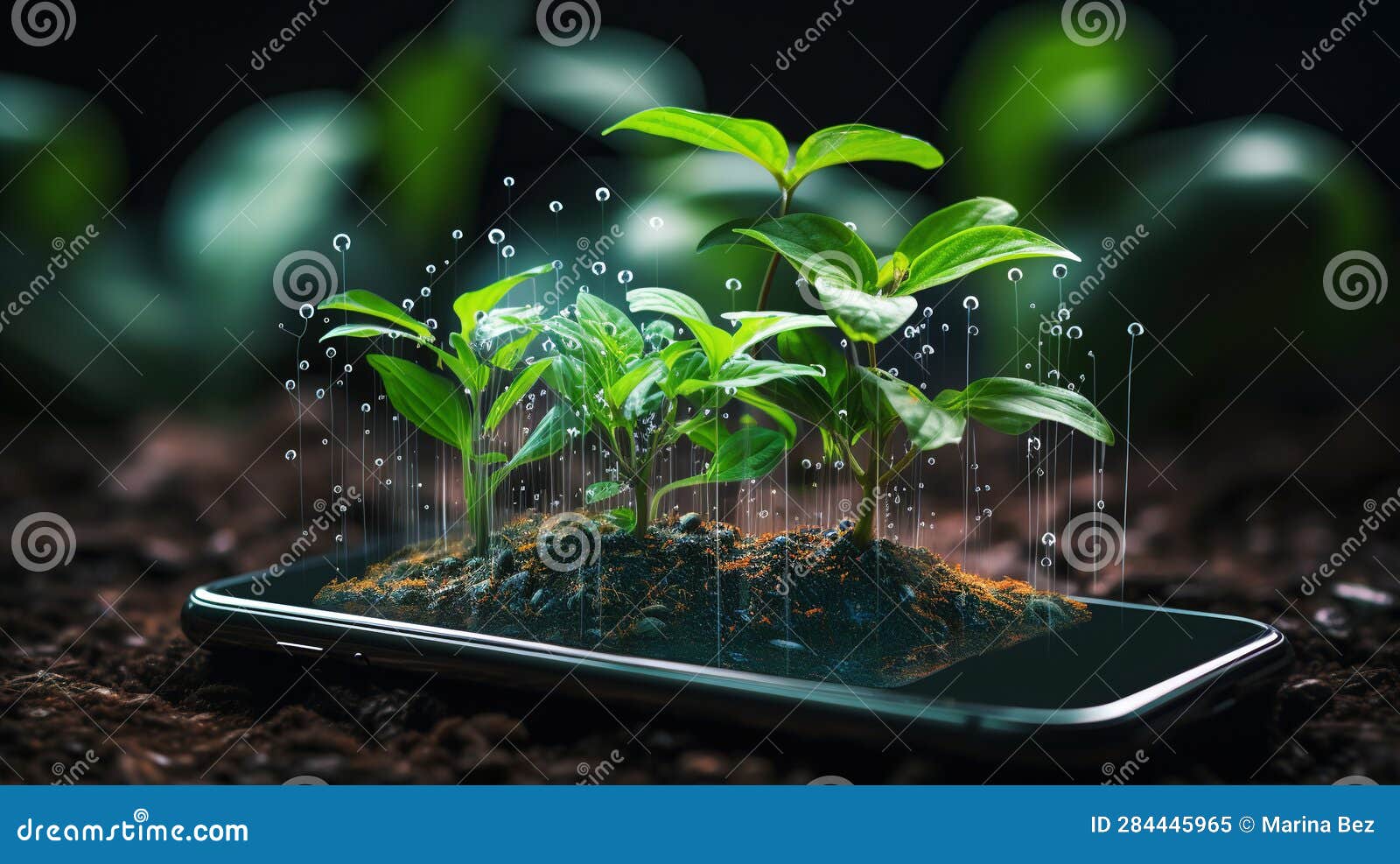 Plants Emerging from the Smartphone Screen. Ecology Concept Stock ...
