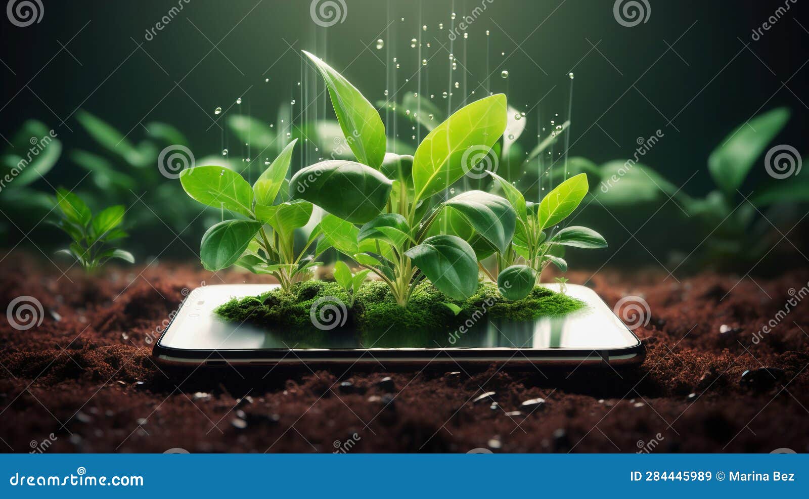 Plants Emerging from the Smartphone Screen. Ecology Concept Stock ...