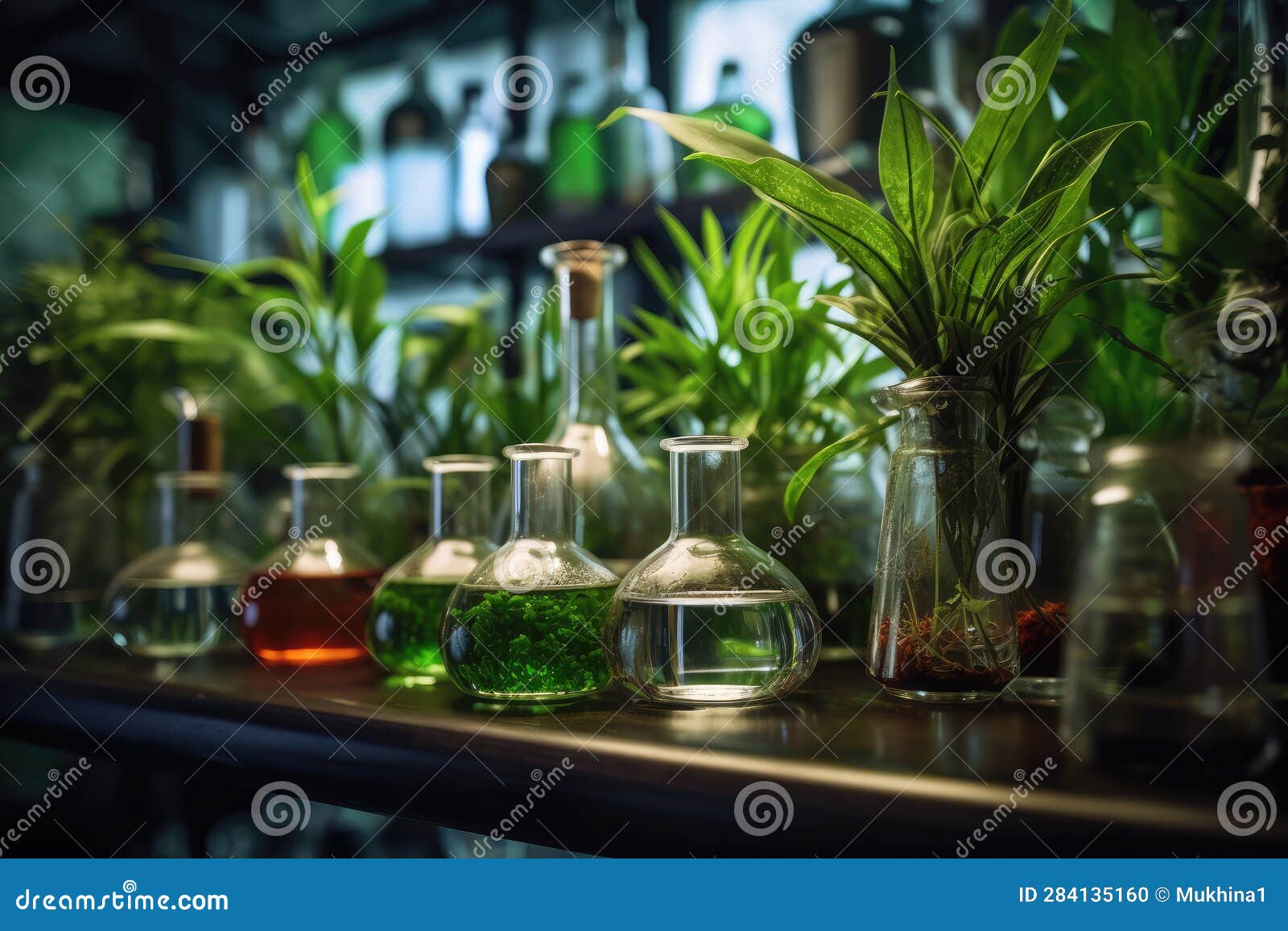 Plants In Flasks. Experiments. Laboratory. Generative AI Technology ...