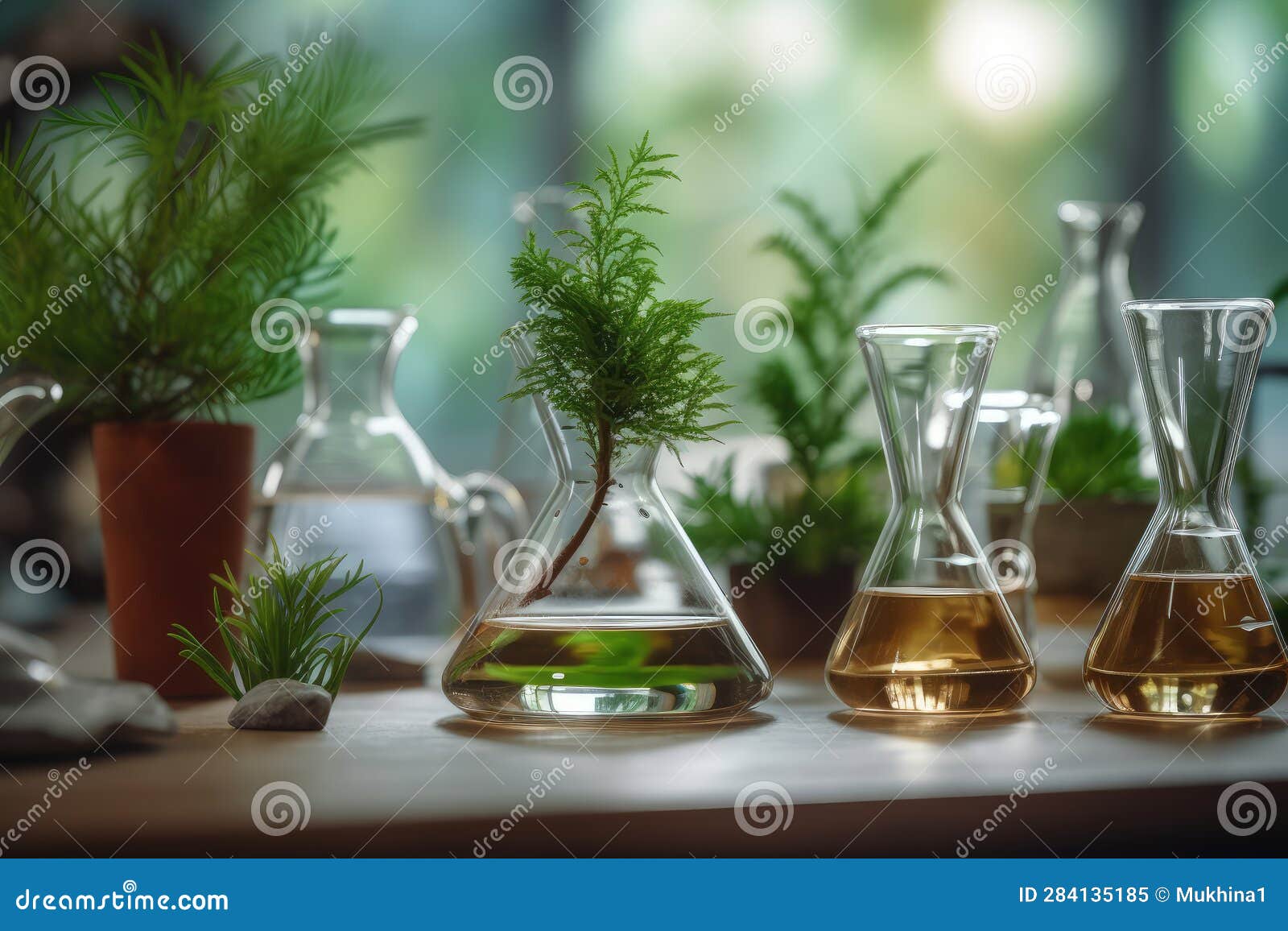 Plants In Flasks. Experiments. Laboratory. Generative AI Technology ...