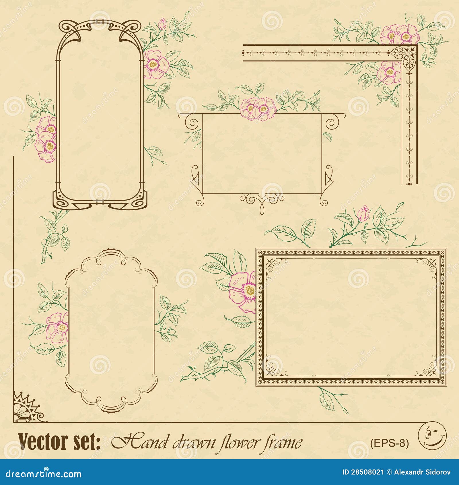 Plants and Flowers Frame and Elements Stock Vector - Illustration of ...