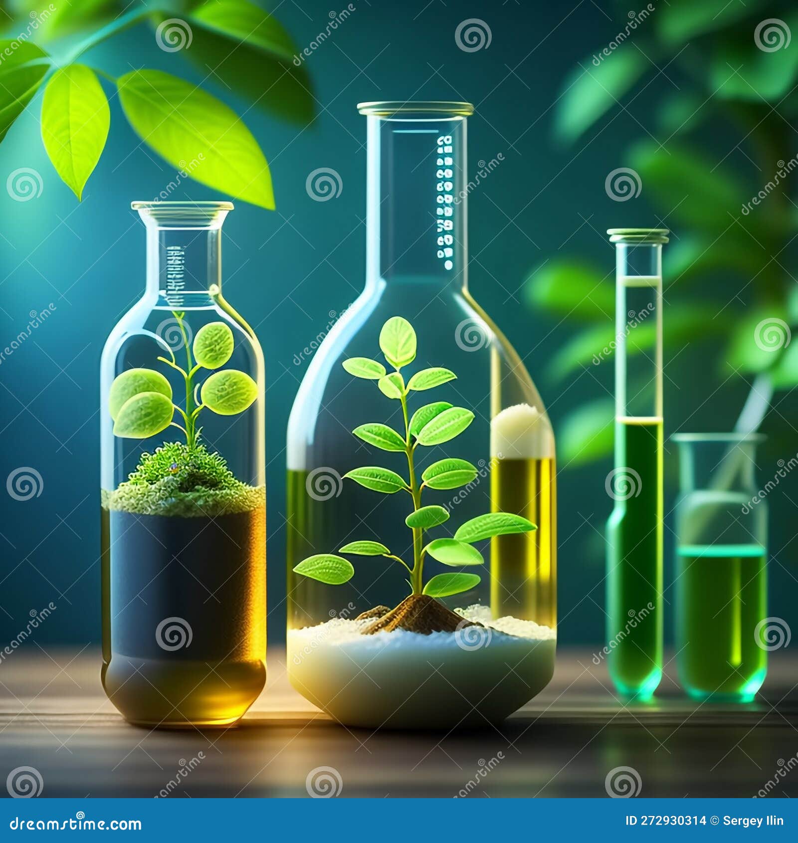 Plants And Laboratory Bottles Vector Illustration | CartoonDealer.com ...