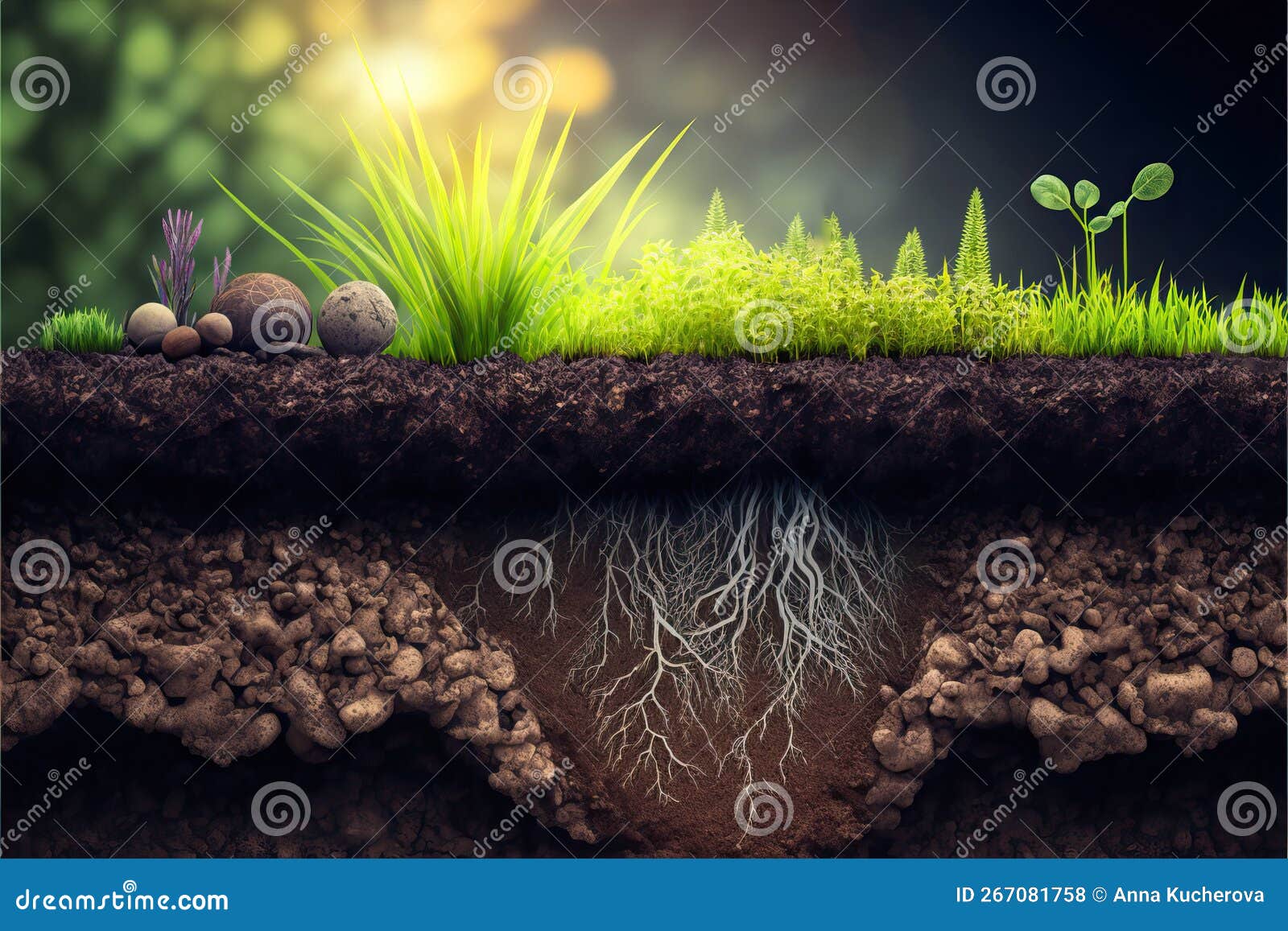 Plants Growing on the Surface and Roots Underground, Earth Secti Stock ...