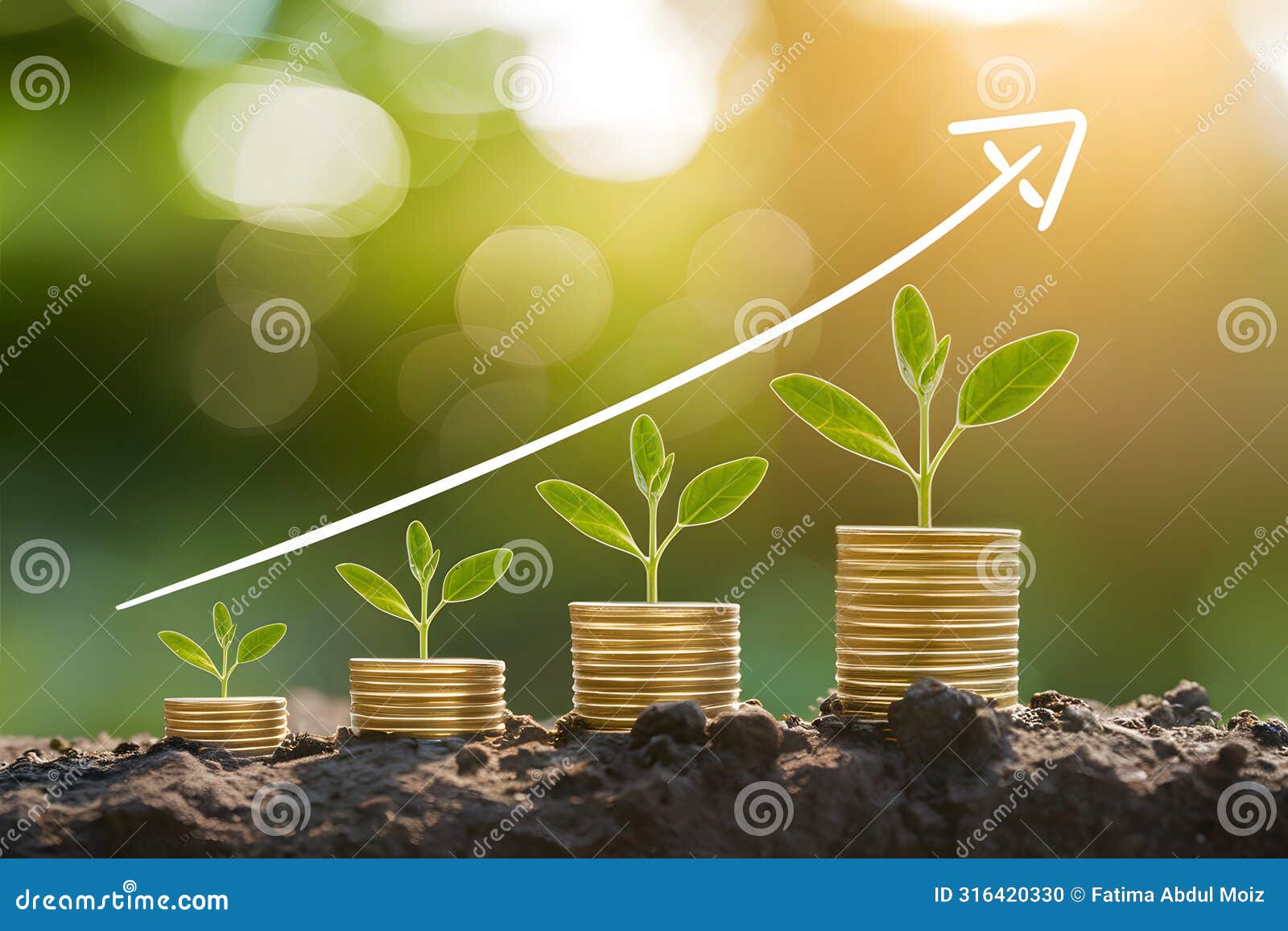 Plants Progressing with Growth Line and Arrow, Symbolizing Positive ...