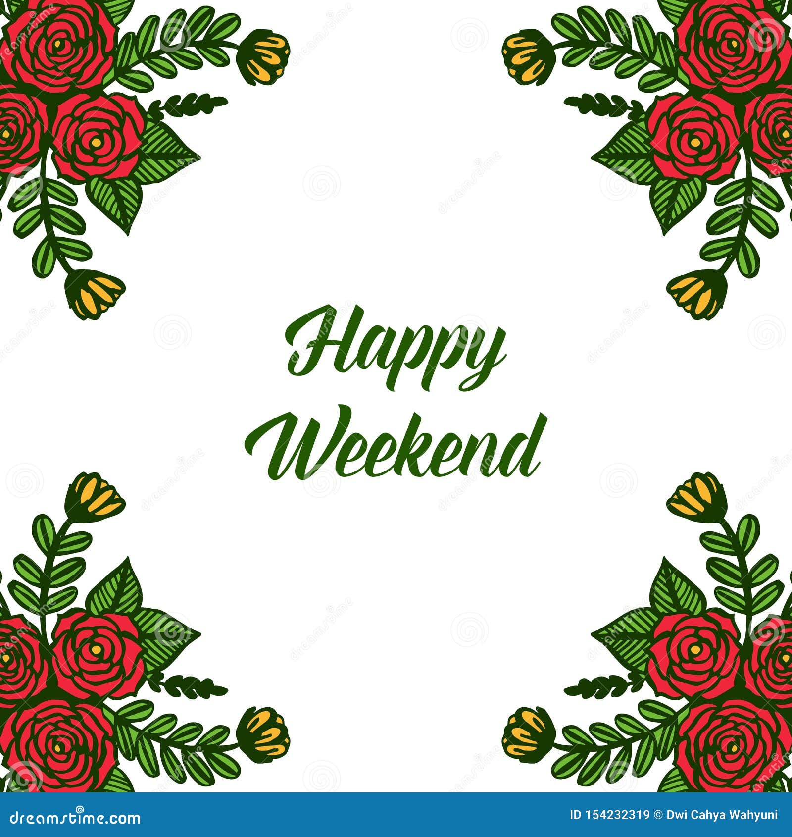 Plants of Rose Flower Frame for Design Element of Happy Weekend. Vector ...