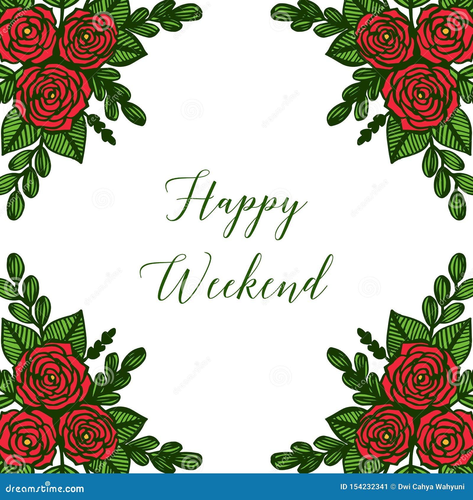 Plants of Rose Flower Frame for Design Element of Happy Weekend. Vector ...