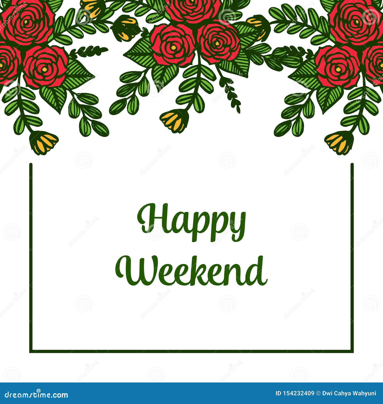 Plants of Rose Flower Frame for Design Element of Happy Weekend. Vector ...