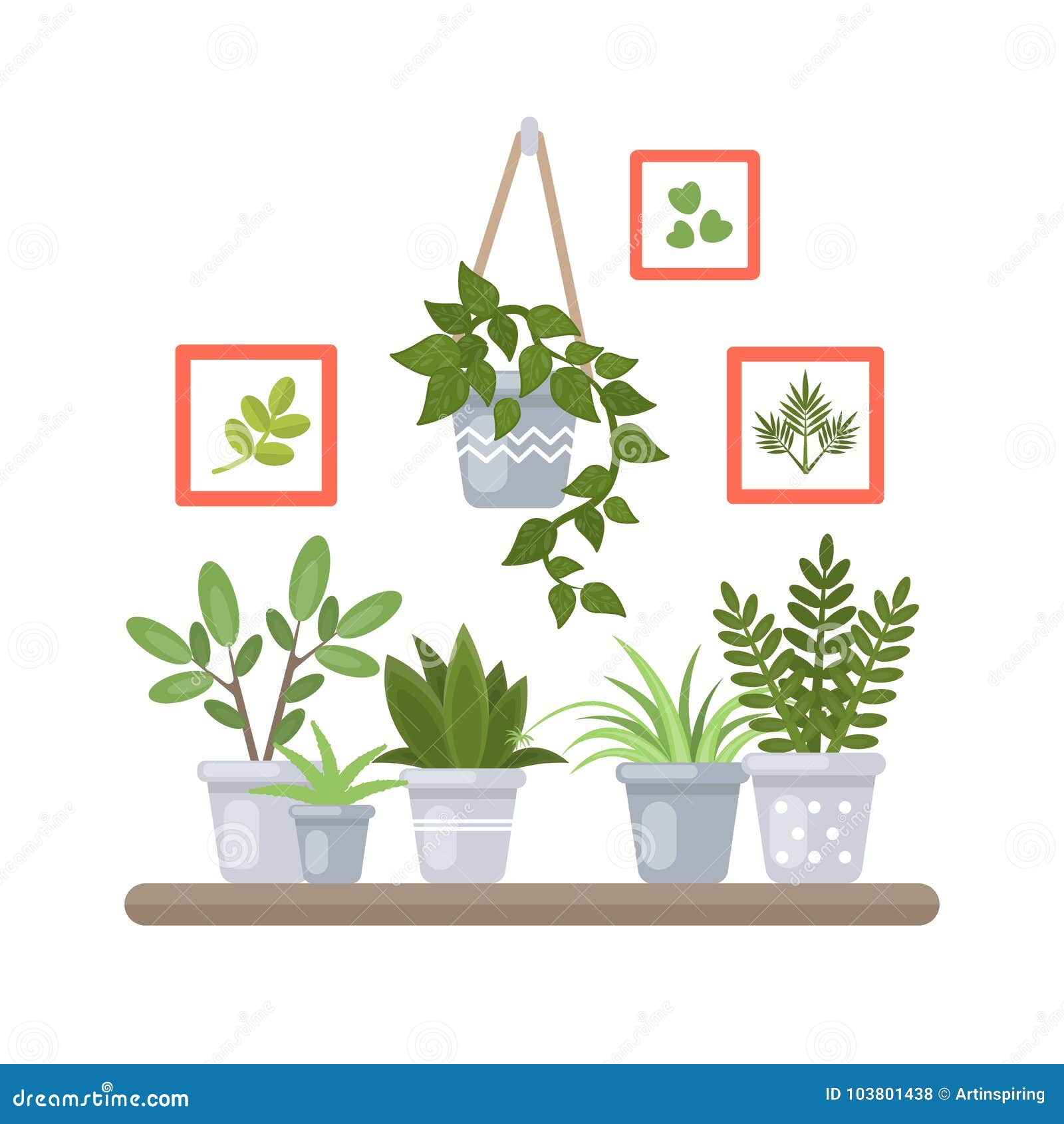 Plants on shelf. stock vector. Illustration of greenhouse - 103801438