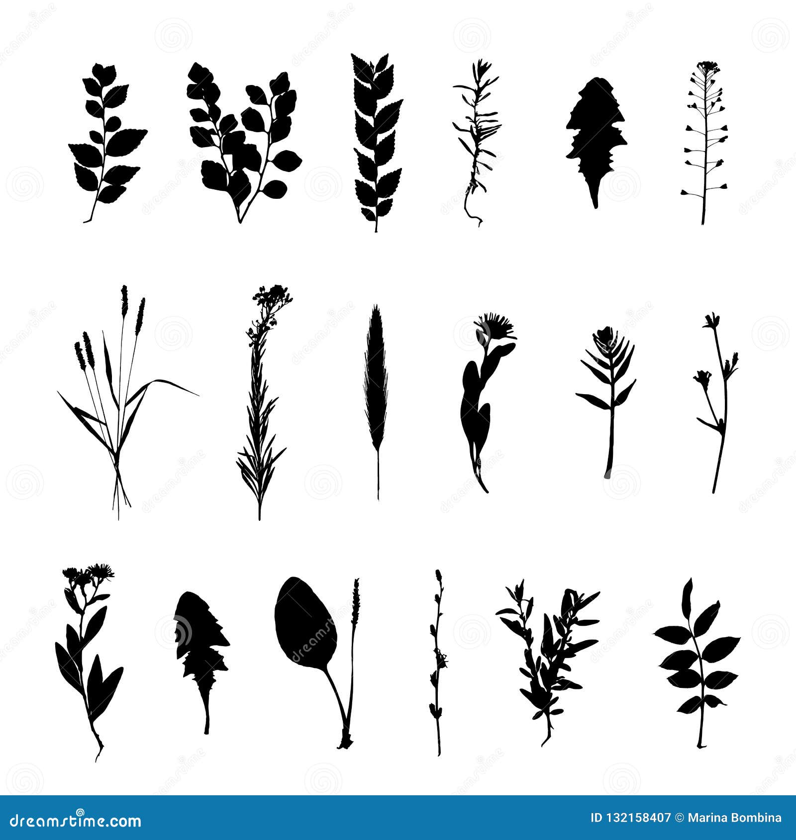 Plants Silhouette Set Isolated on White Background Vector Stock Vector ...