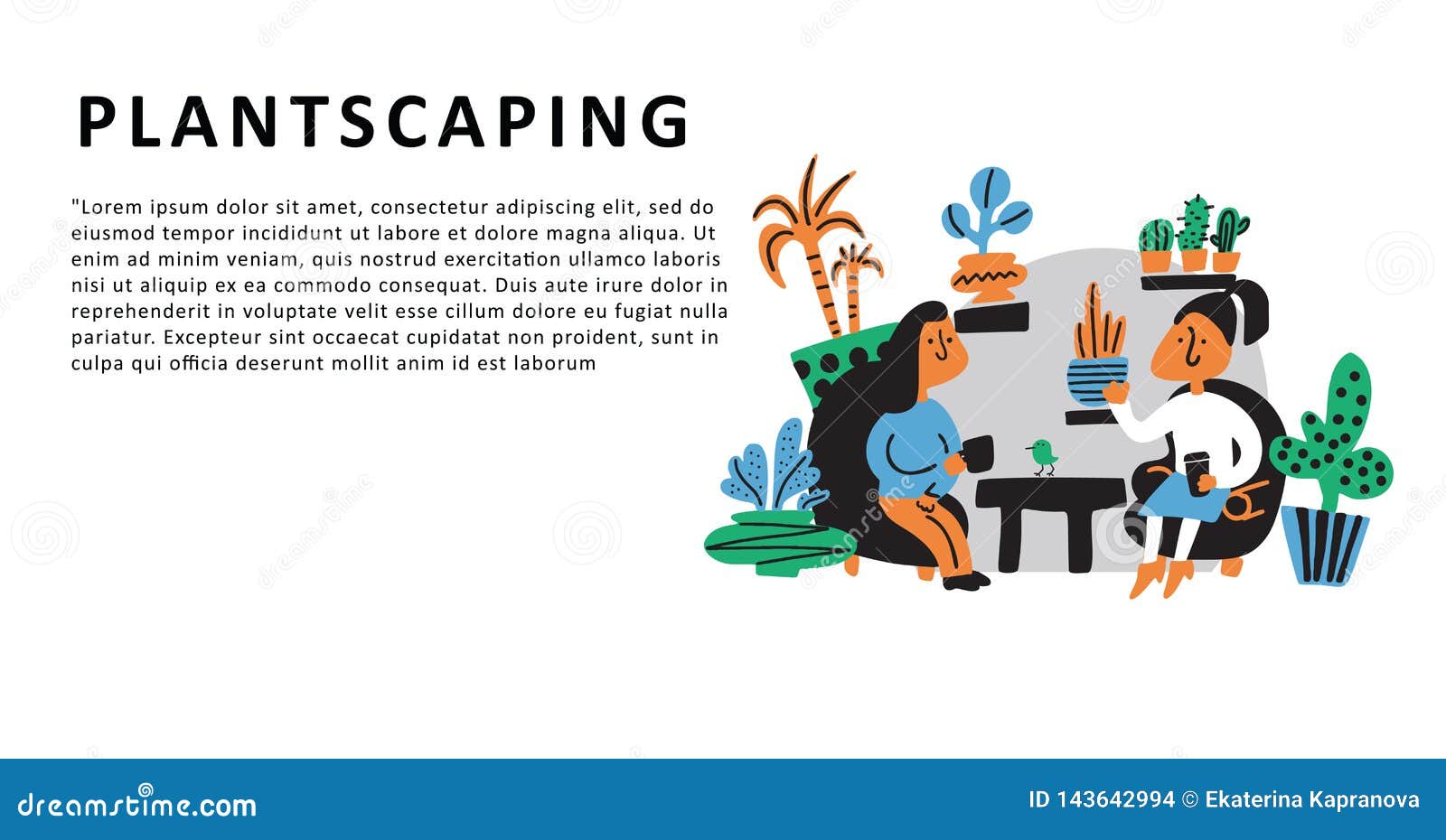 Plantscaping. Web Banner. Hand Drawn Illustration of Office, Decorated ...