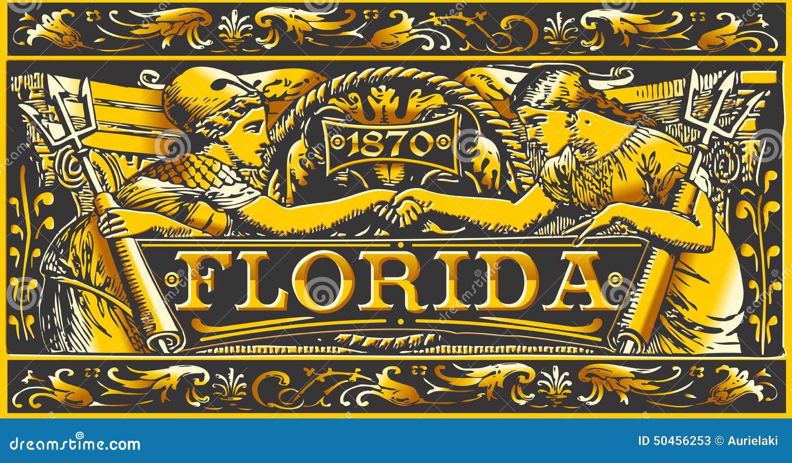Plaque, Noir Et or De Label De La Floride De Vintage Illustration de ...