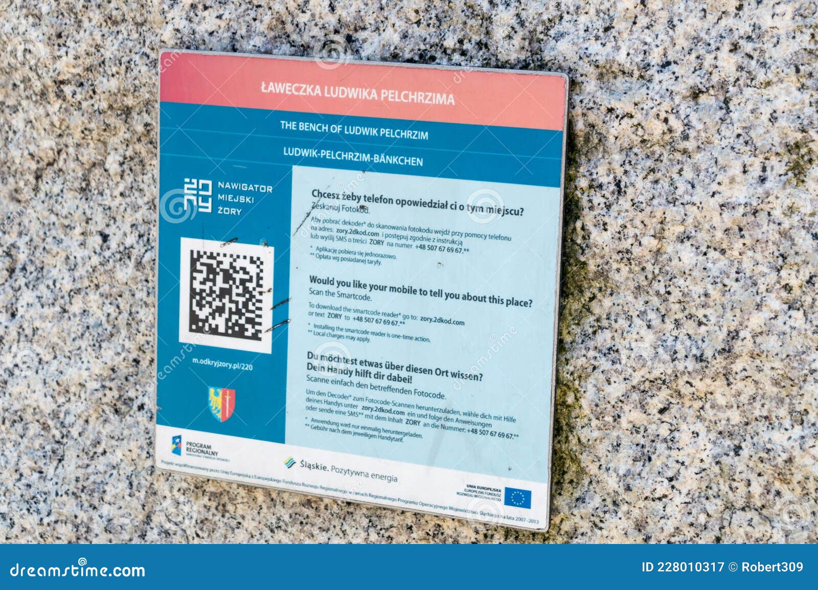 Plaque with a QR Code with Information about the Bench of Ludwik ...