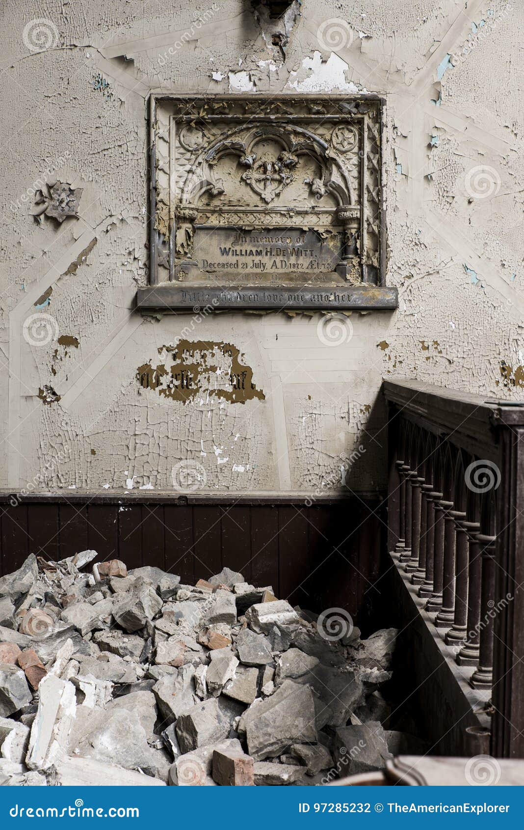 Plaque and Rubble - Collapsing, Abandoned Church Stock Photo - Image of ...