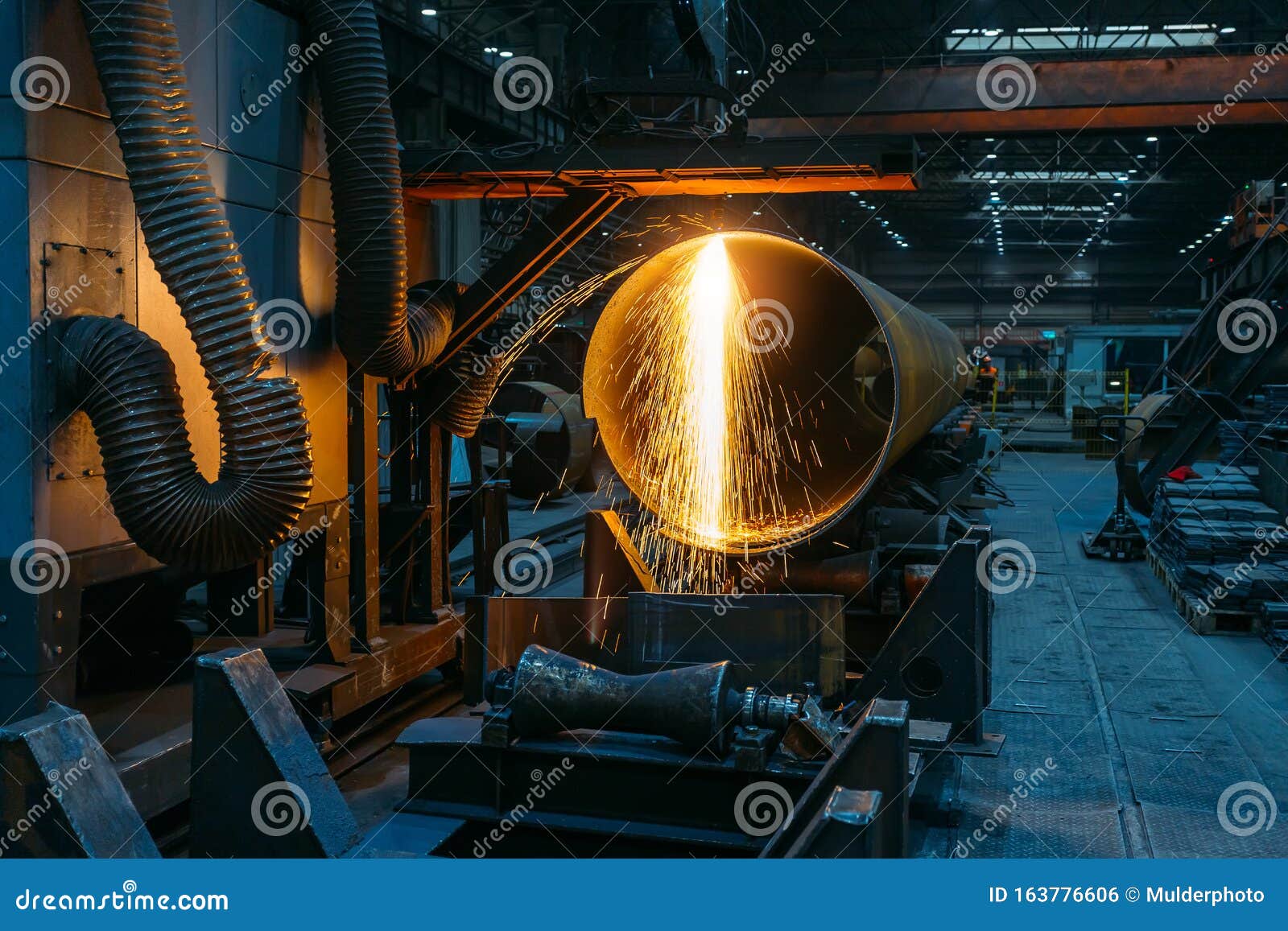 Plasma Cutting Machine with CNC Cutting Steel Pipe with Sparks Stock ...