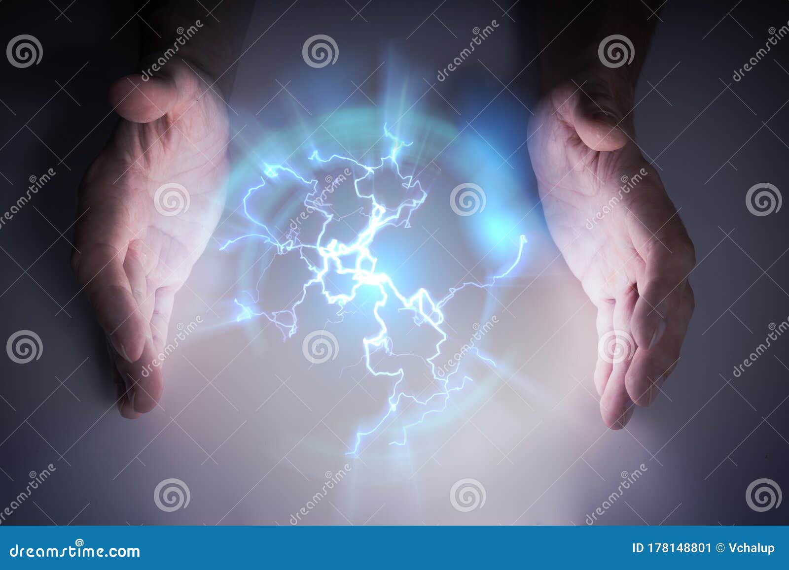 Plasma or Electric Lightning Around Hanbds of Magician. Stock Image ...