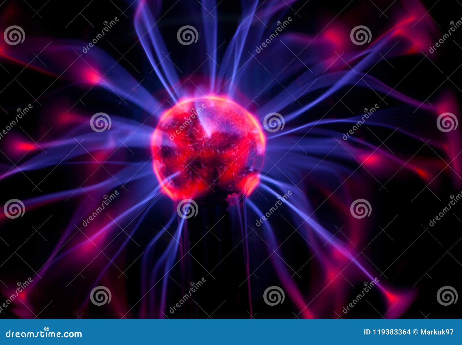 Plasma Globe with Red and Blue Arcs on a Black Background Stock ...