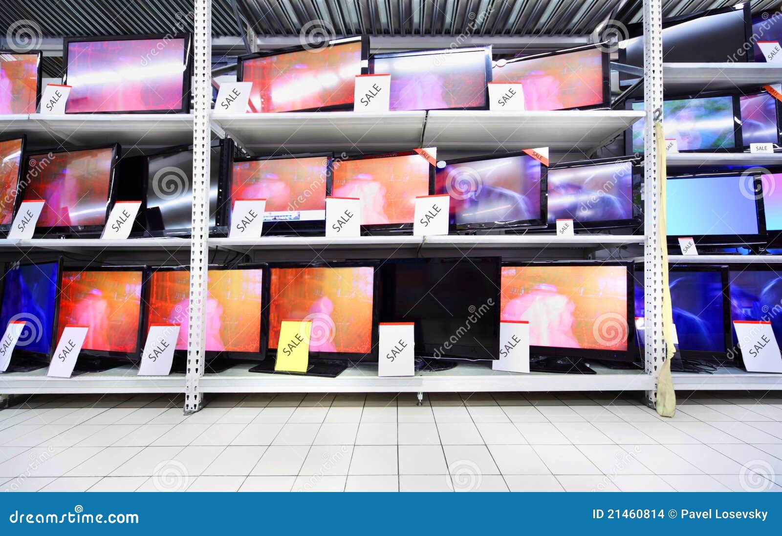Plasma TVs Stand on Shelves in Large Store Stock Photo - Image of ...