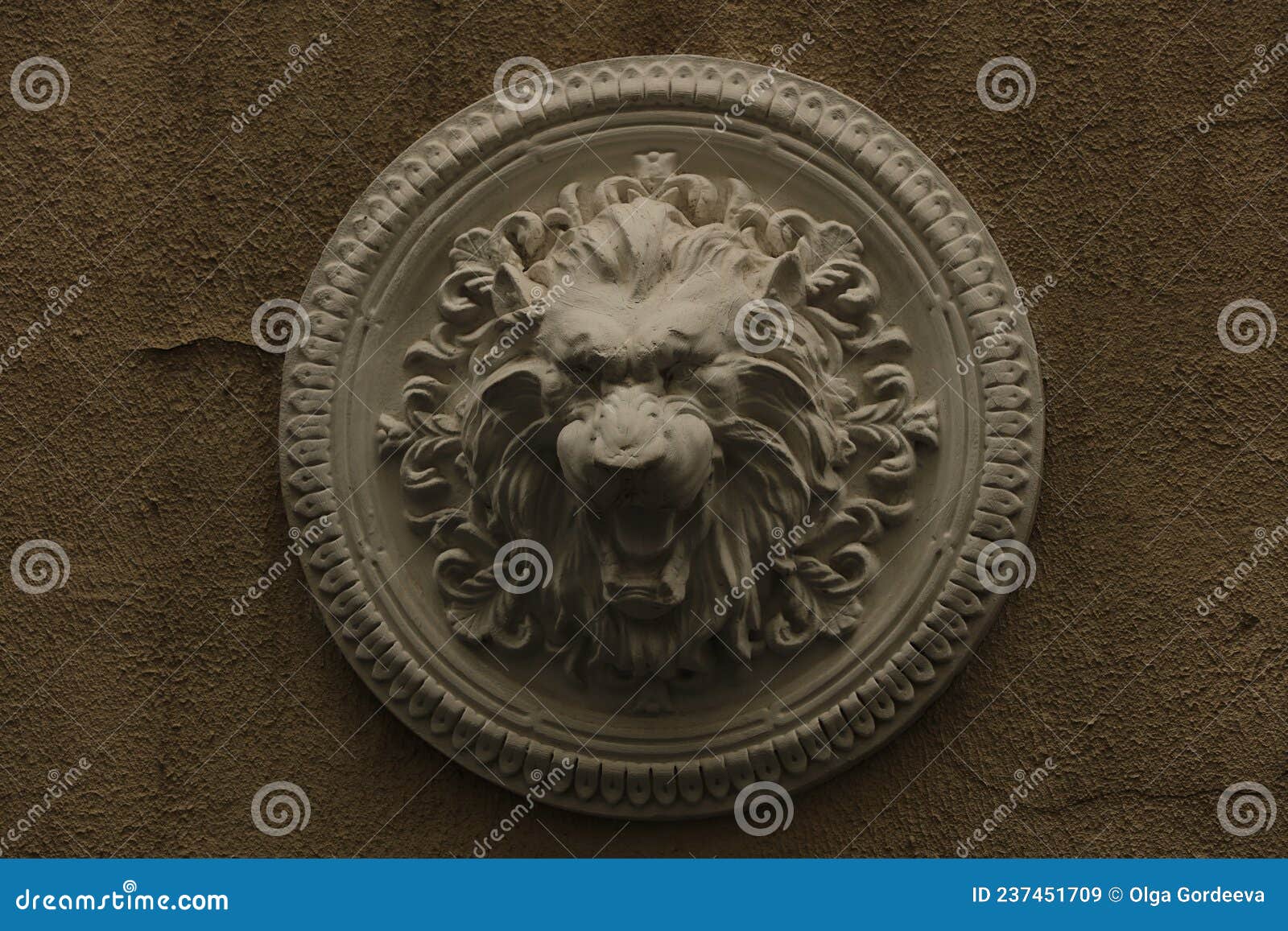 Plaster Bas-relief Greek Characters a Lion on a White Background Stock ...