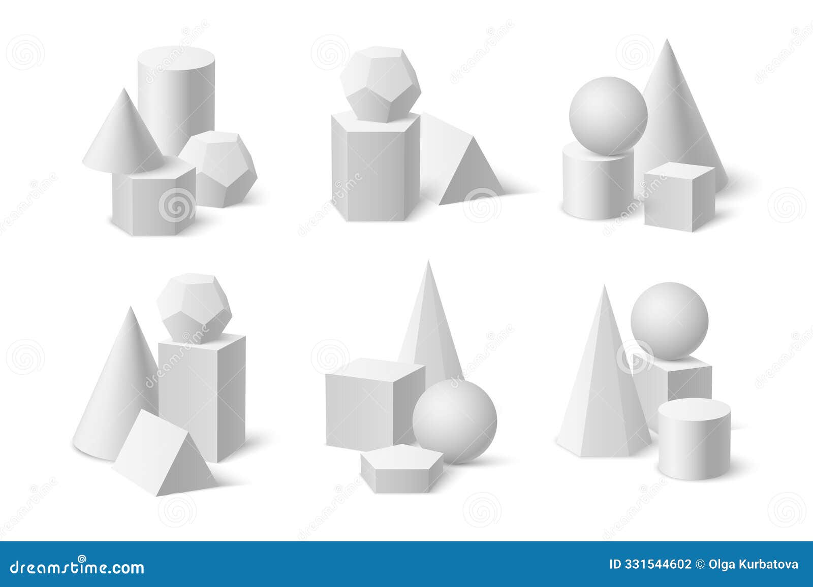 Plaster Figures Compositions. White Pyramid, Cylinder and Cube, Ball ...