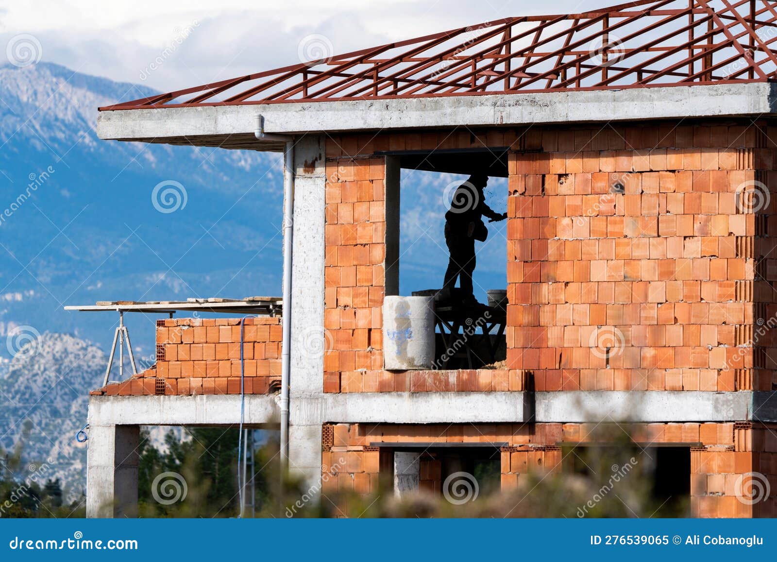 A Plaster Labourer Working in Villa Construction, Villa Construction ...
