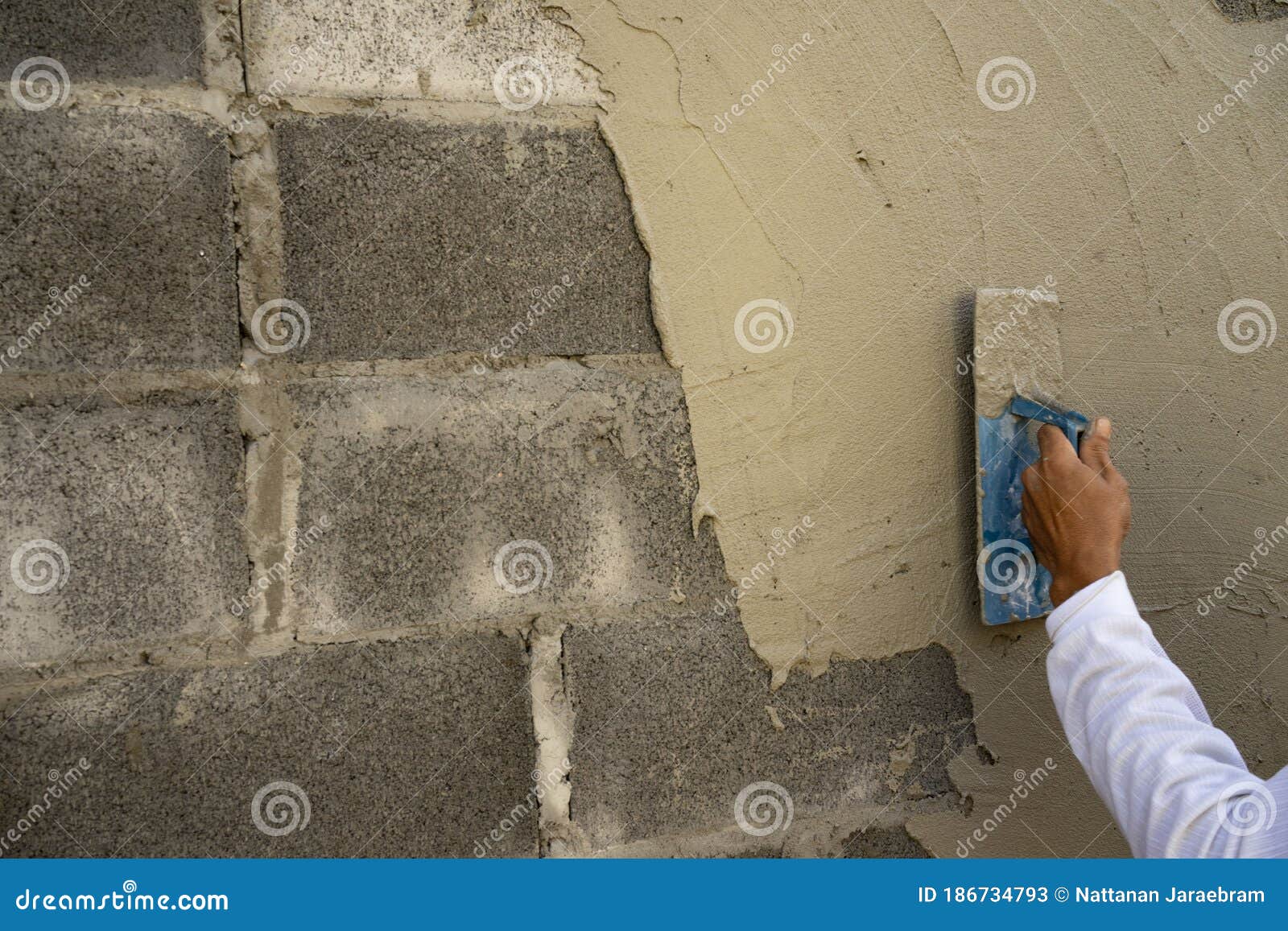 Plaster is Plastering the Cement Mortar for the Job Stock Image - Image ...