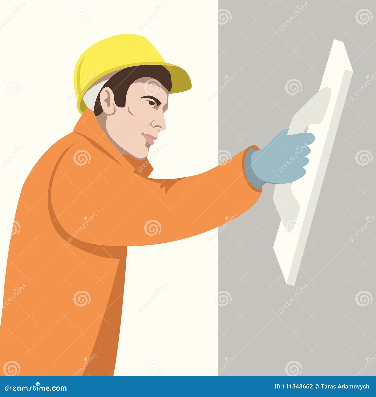 Plaster Worker in Helmet Vector Illustration Flat Style Stock Vector ...