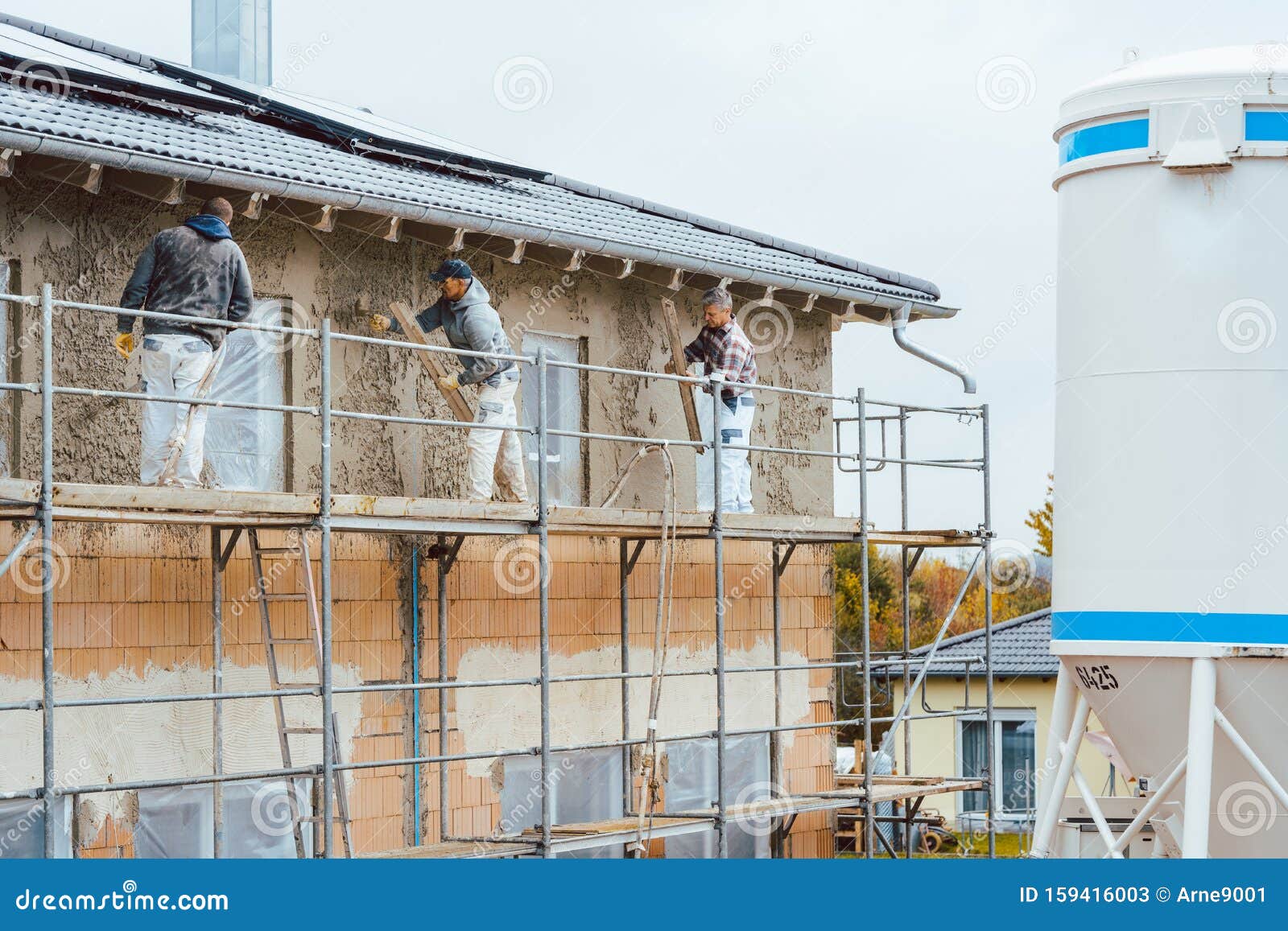 Plaster Worker on Scaffold Working Stock Image - Image of labor ...