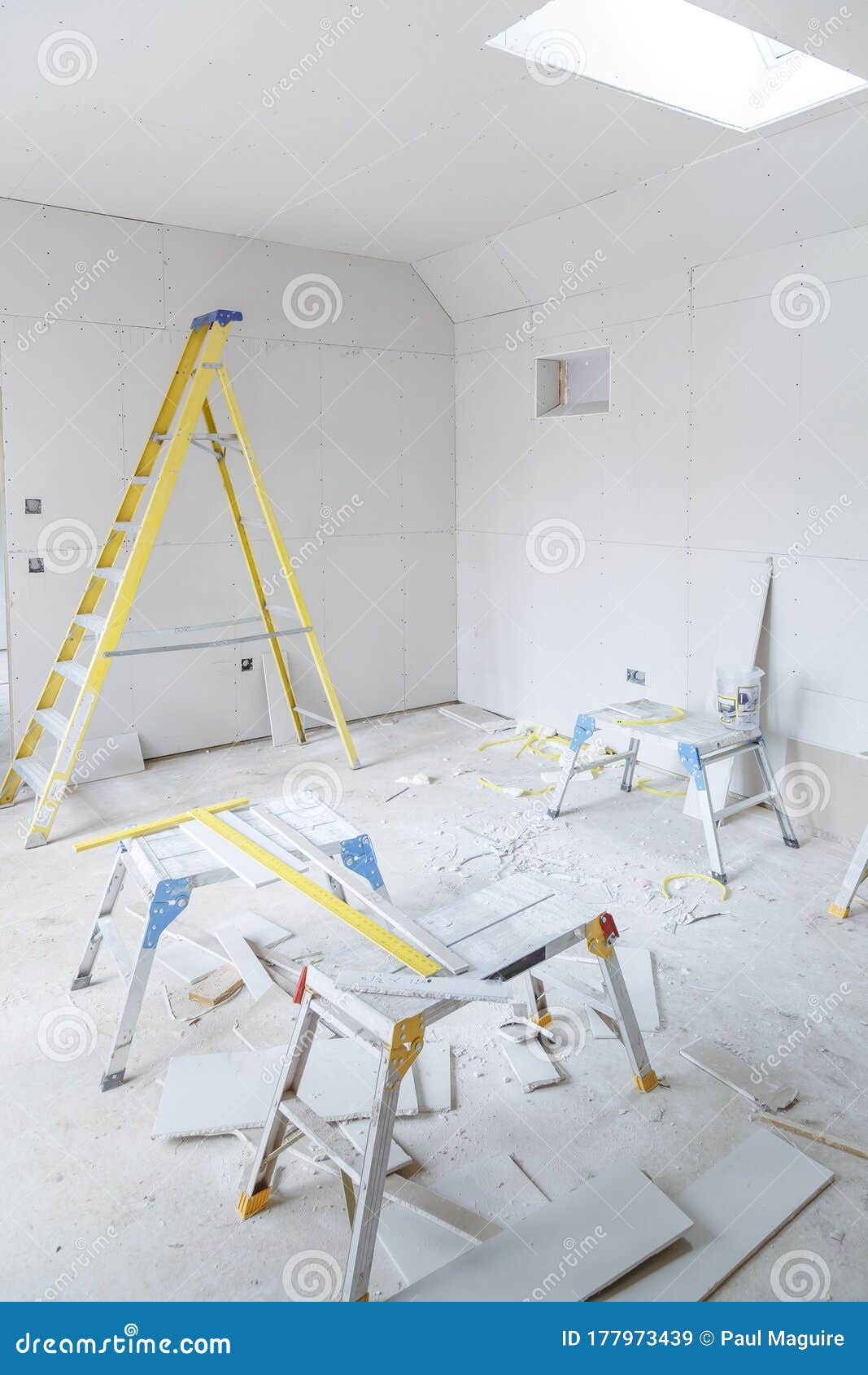 Plasterboard Drywall Installation Home Interior Stock Image - Image of ...