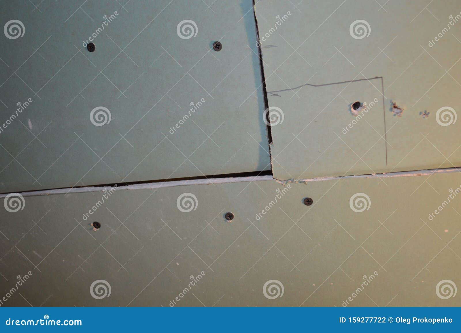 Plasterboard Installation on the Ceiling and Wall Stock Photo - Image ...