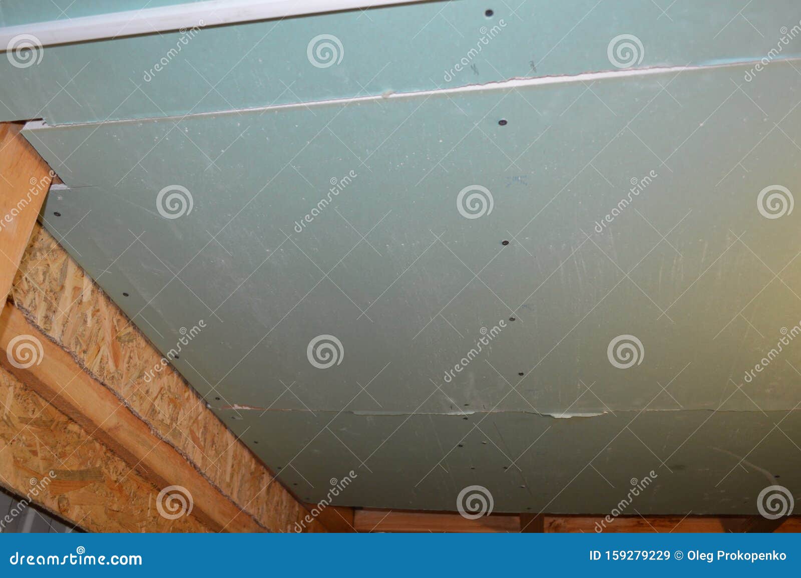 Plasterboard Installation on the Ceiling and Wall Stock Image - Image ...