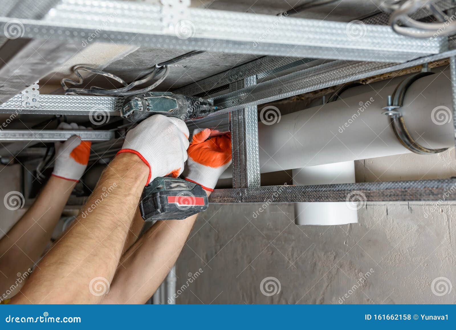 Plasterboard Installation on the Ceiling Stock Photo - Image of metal ...
