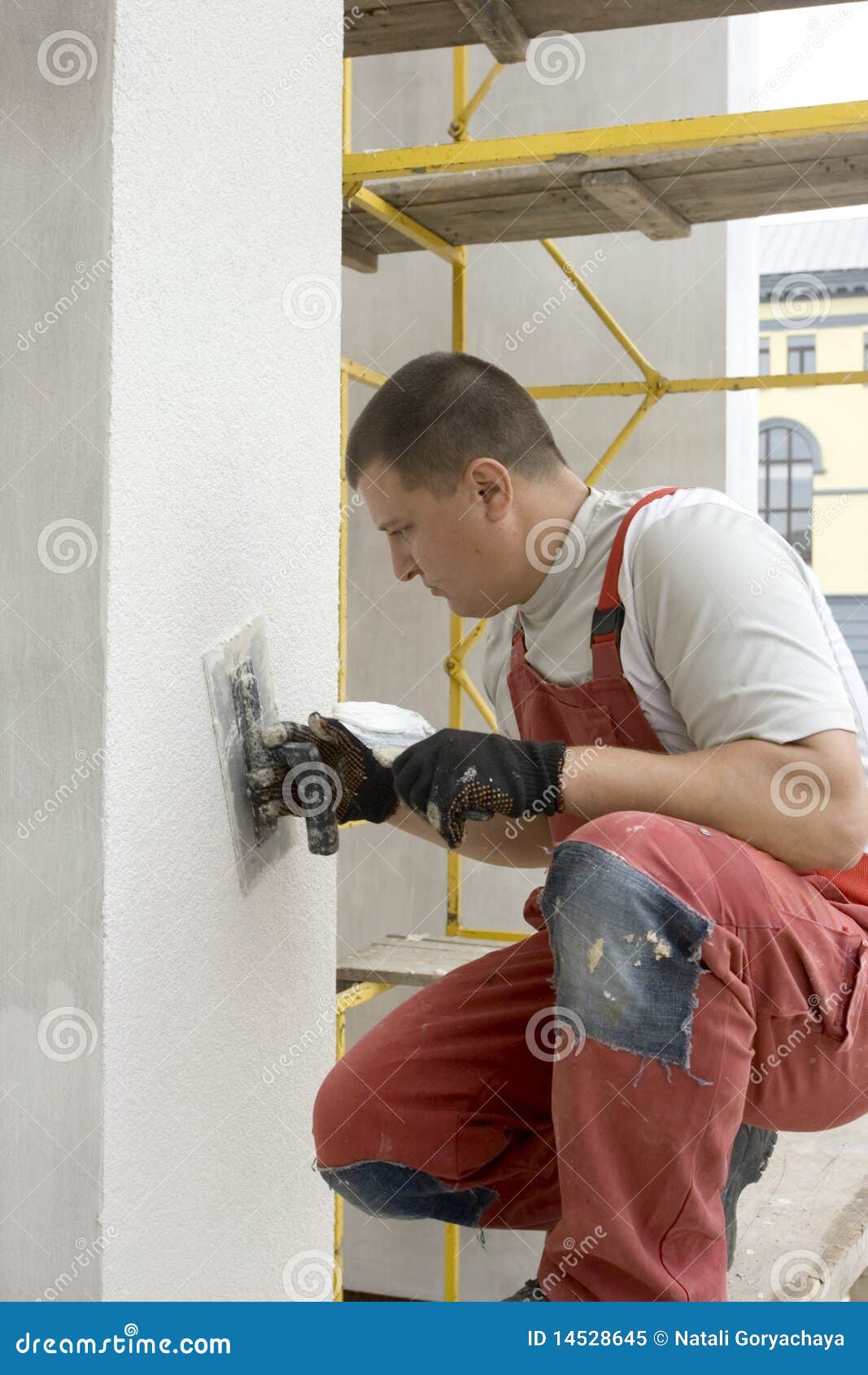 Plasterer stock image. Image of yellow, home, worker - 14528645