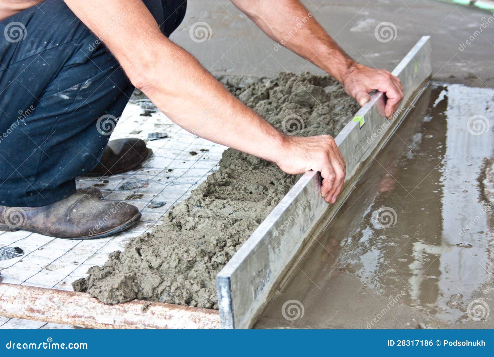 Plasterer Concrete Worker at Floor Work Stock Photo - Image of level ...