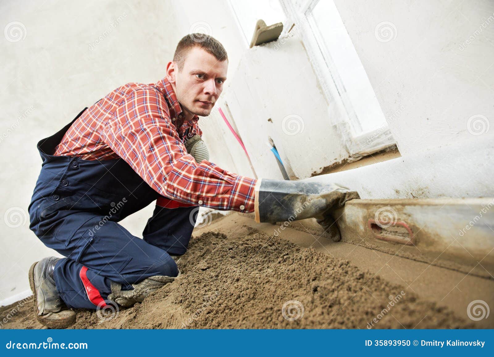 Plasterer Concrete Worker at Floor Work Stock Photo - Image of ...