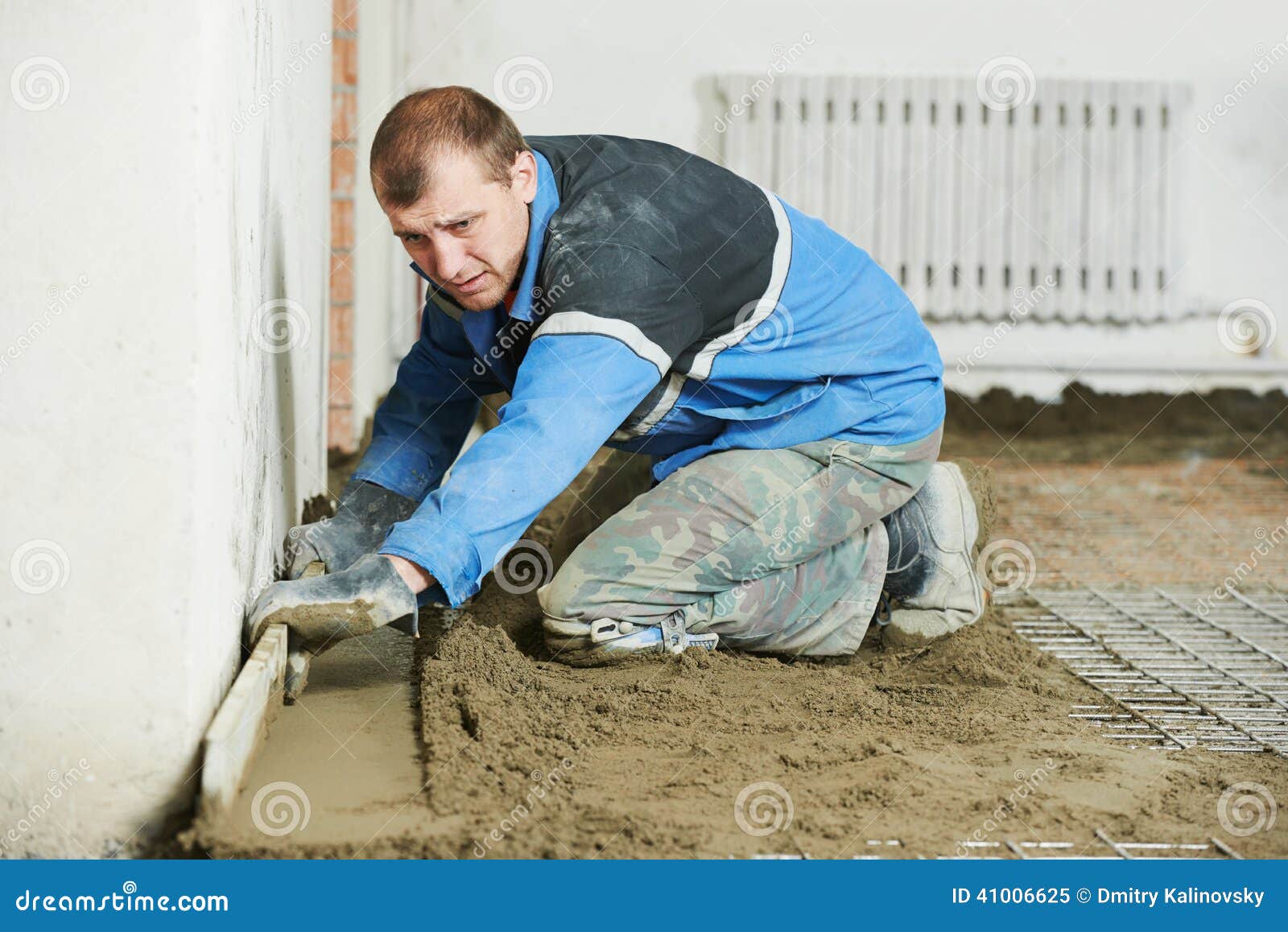 Plasterer Concrete Worker at Floor Work Stock Image - Image of building ...