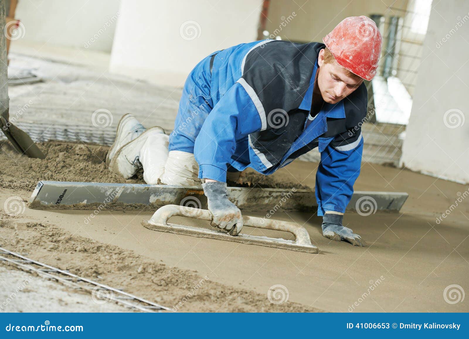 Plasterer Concrete Worker at Floor Work Stock Image - Image of flooring ...