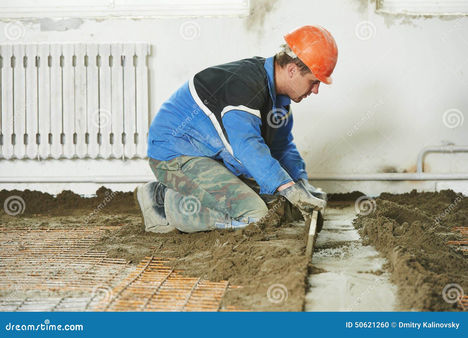 Plasterer Concrete Worker at Floor Work Stock Photo - Image of lute ...