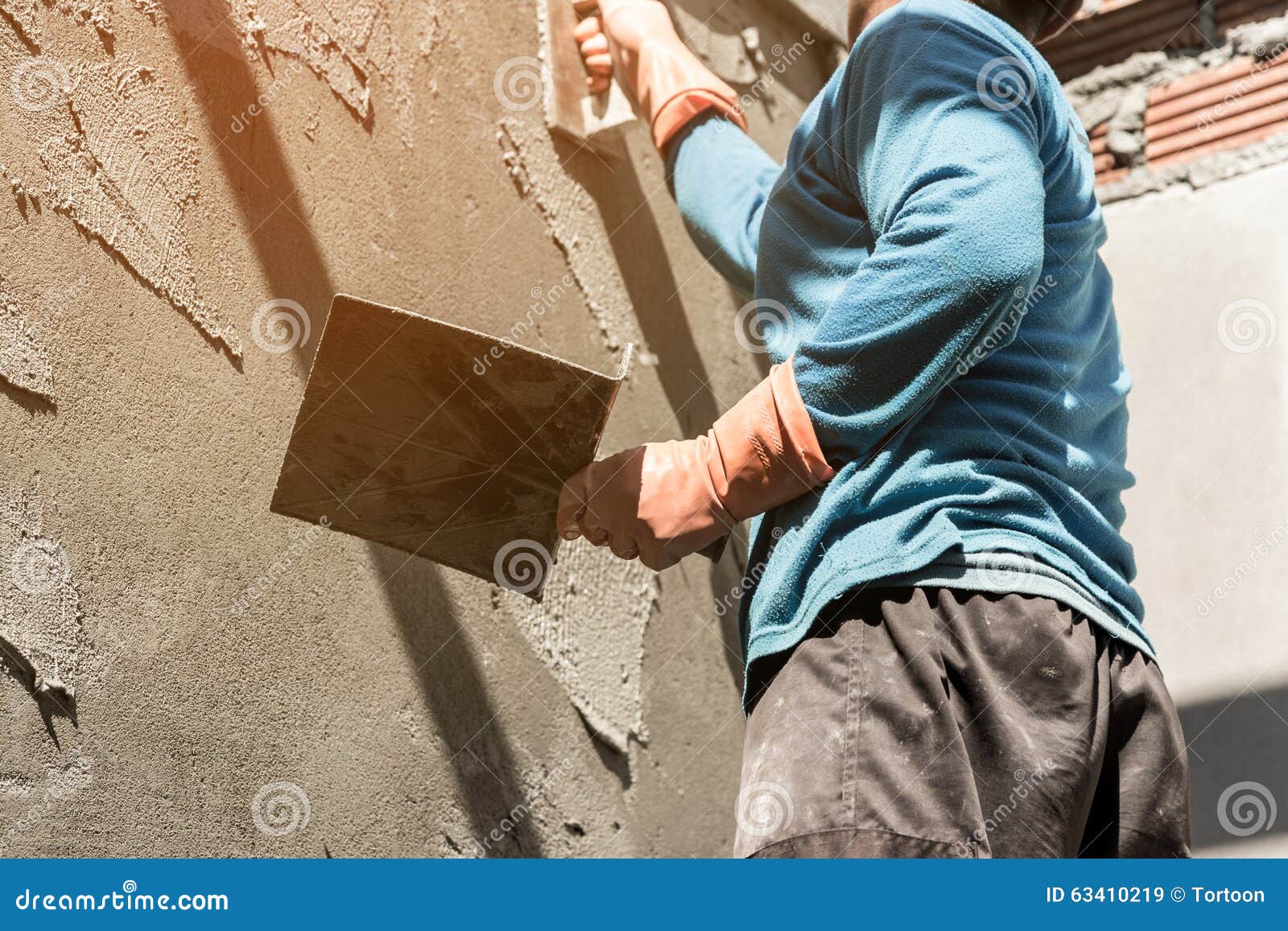 Plasterer Concrete Worker at Wall of House Stock Image - Image of ...