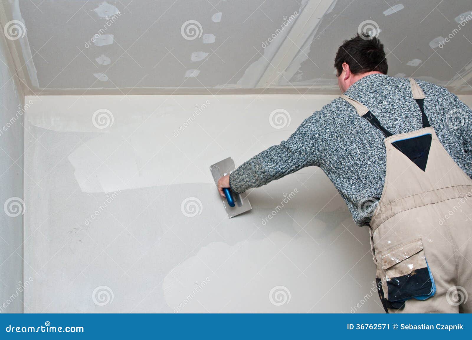 Plasterer or Dry Waller at Work Stock Image - Image of improving ...