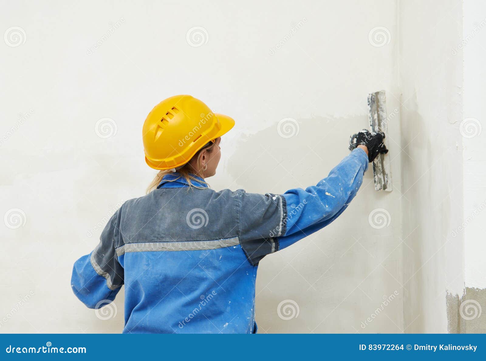 Plasterer at Indoor Wall Work Stock Photo - Image of occupation, mortar ...