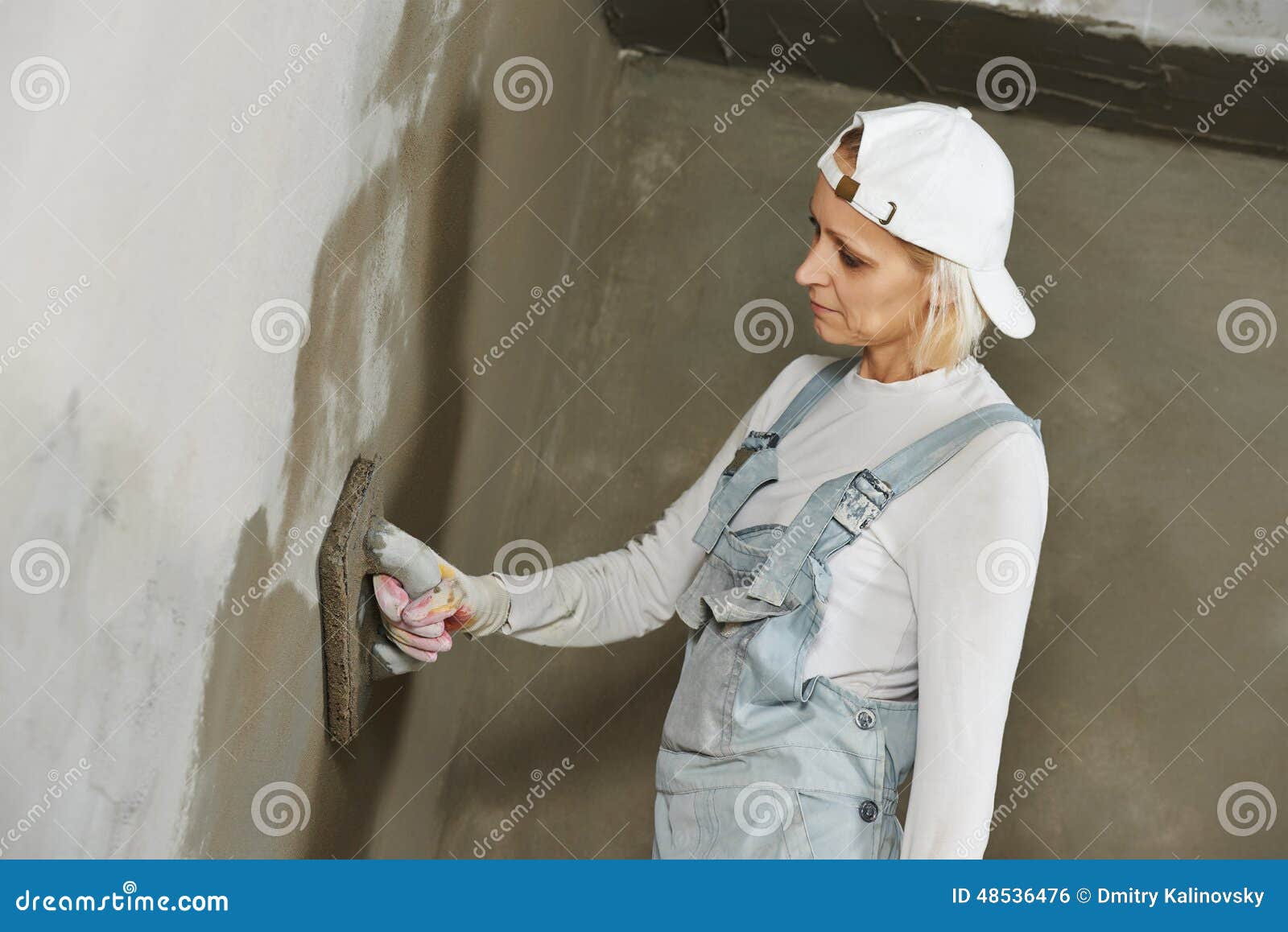 Plasterer at Indoor Wall Work Stock Photo - Image of float, plasterer ...