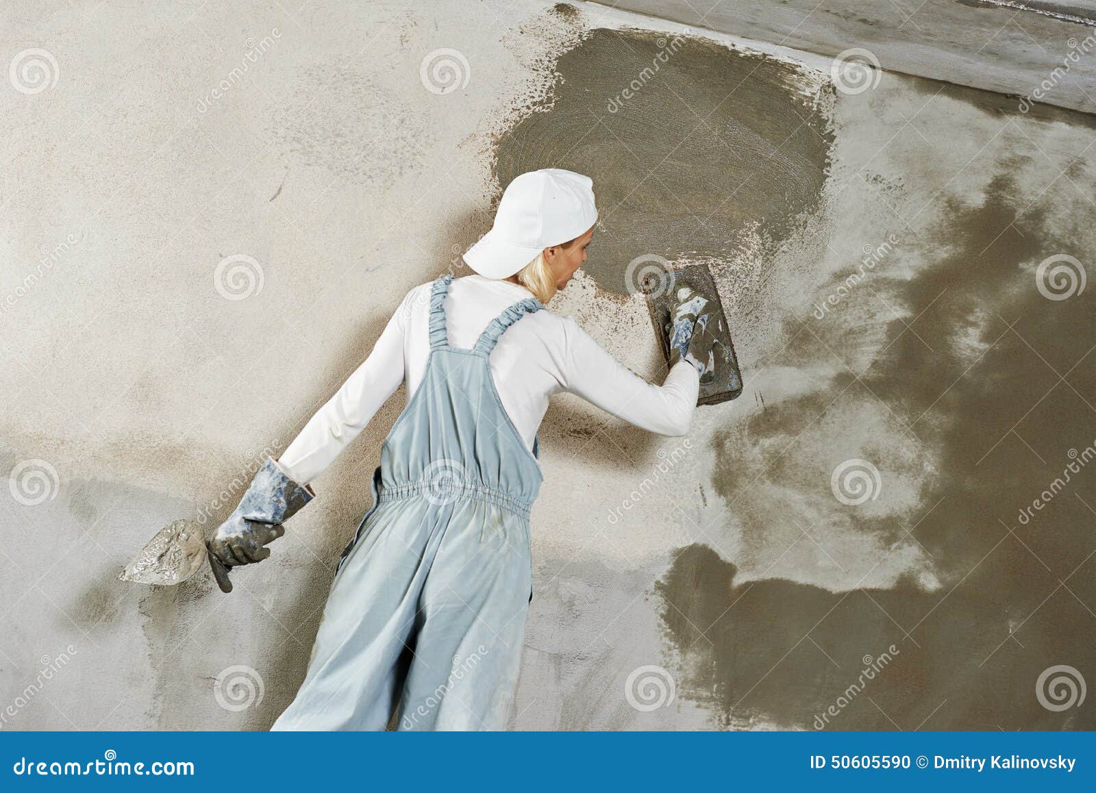 Plasterer at Indoor Wall Work Stock Photo - Image of plastering ...