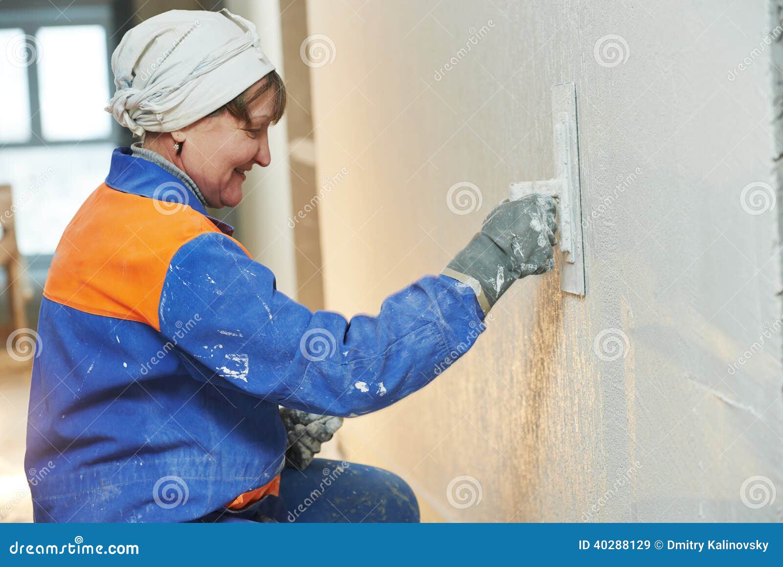 Plasterer at Indoor Wall Work Stock Image - Image of priming, repair ...