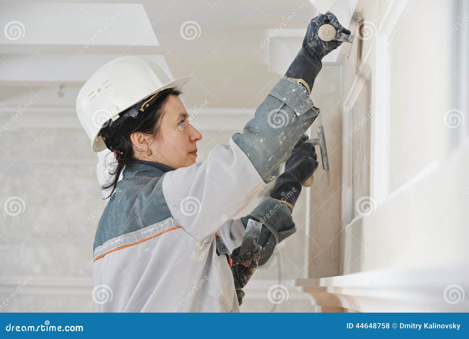Plasterer at Indoor Wall Work Stock Photo - Image of construction ...