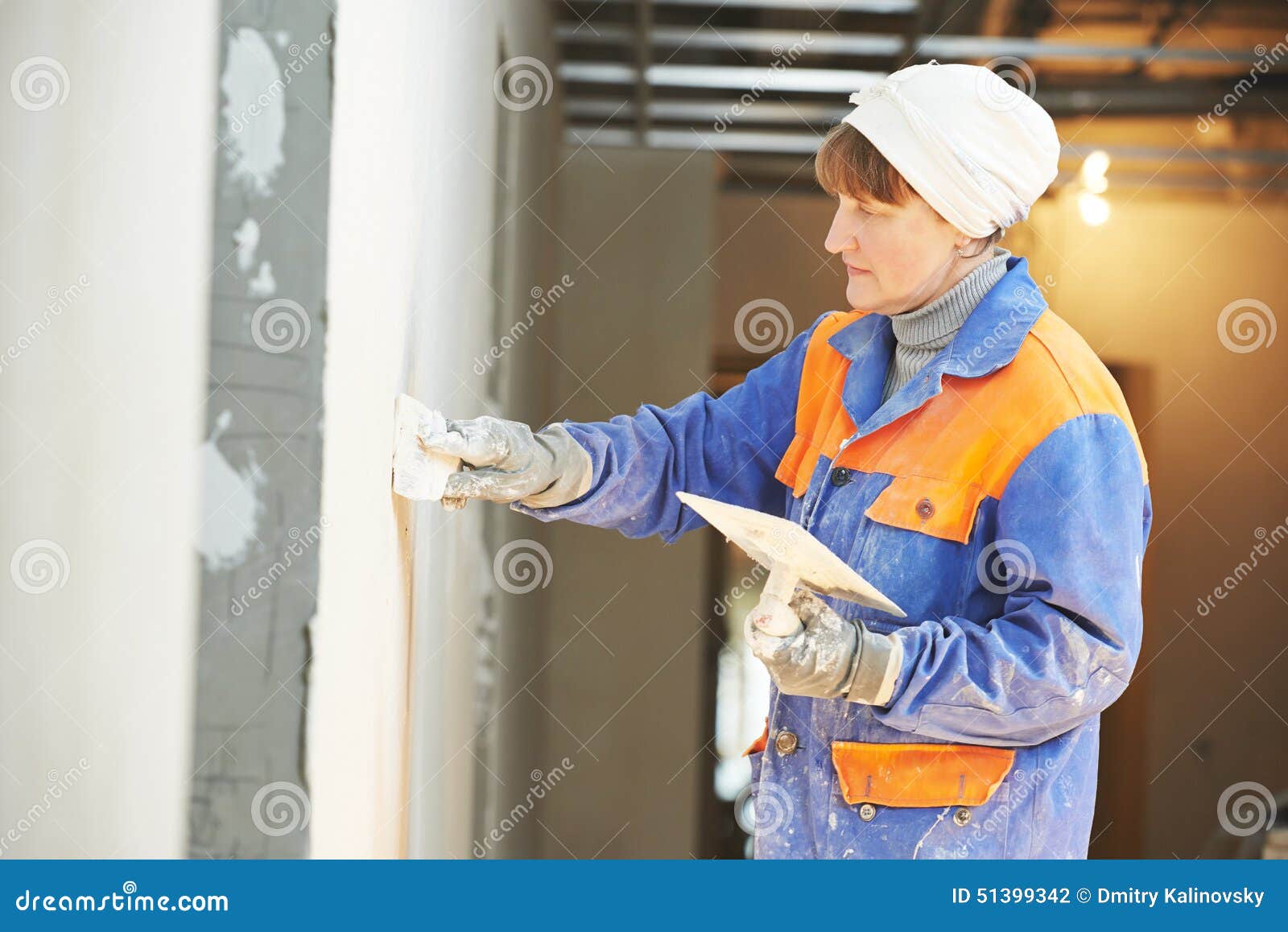 Plasterer at Indoor Wall Work Stock Photo - Image of mortar, plastering ...