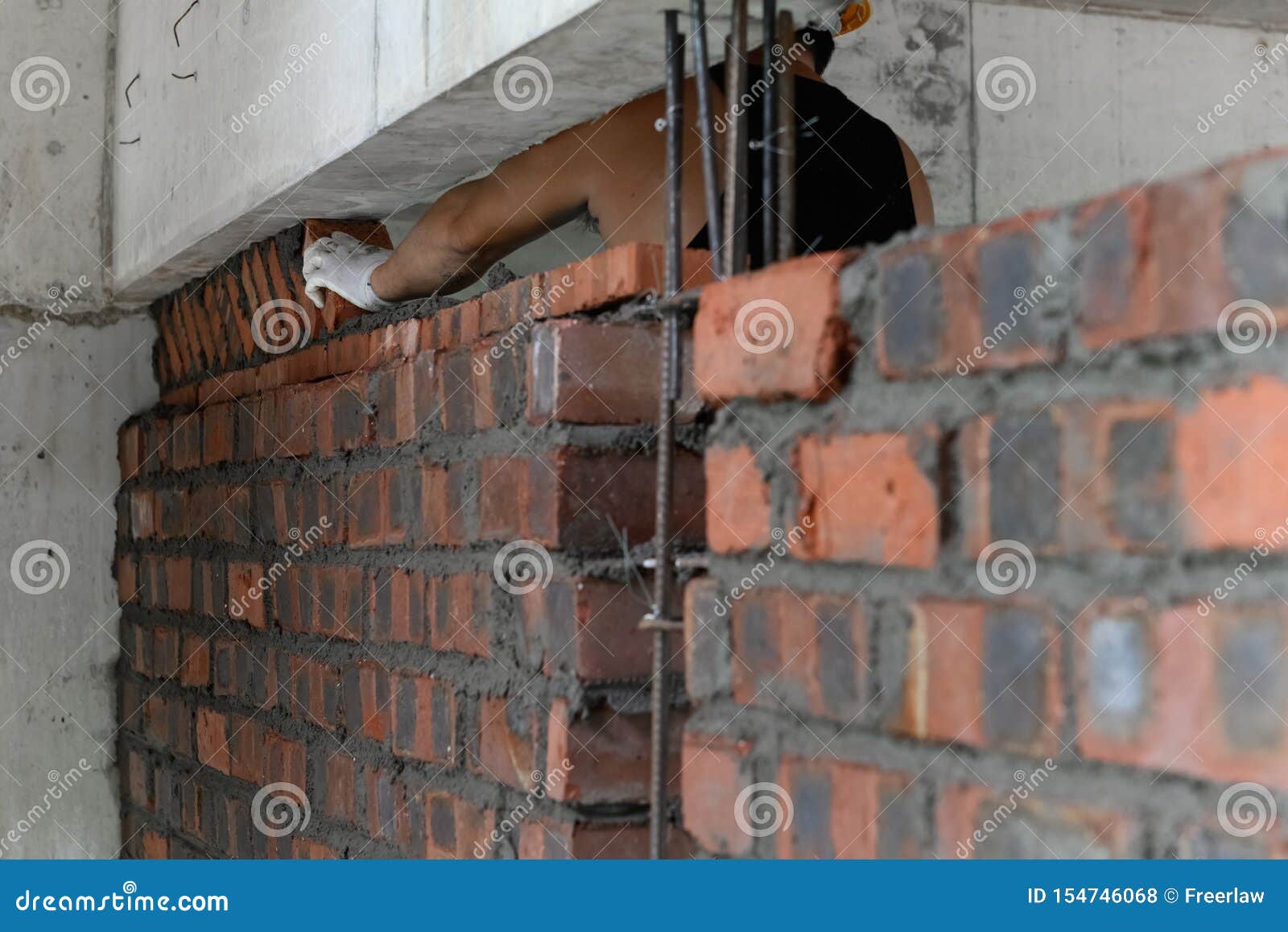 Plasterer Making Up Brick Wall with Cement Stock Photo - Image of ...