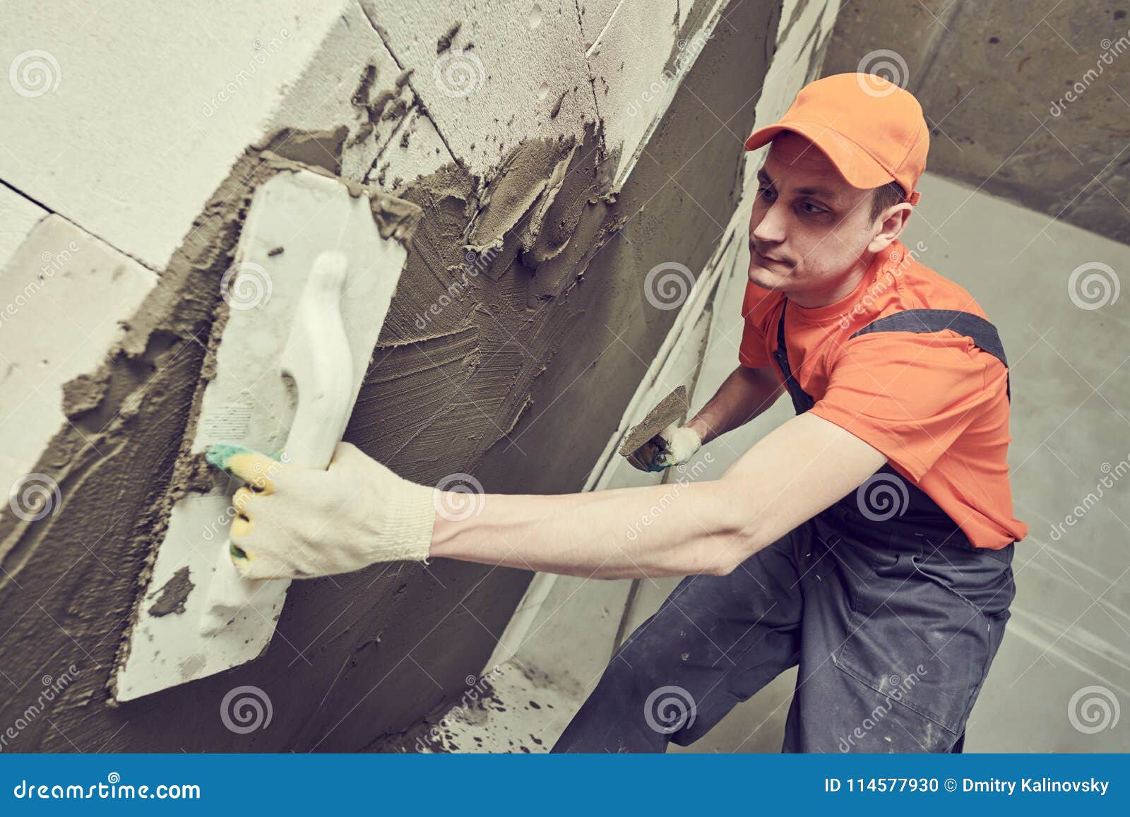 Plasterer Putting Plaster on Wall. Slow Motion Stock Photo - Image of ...