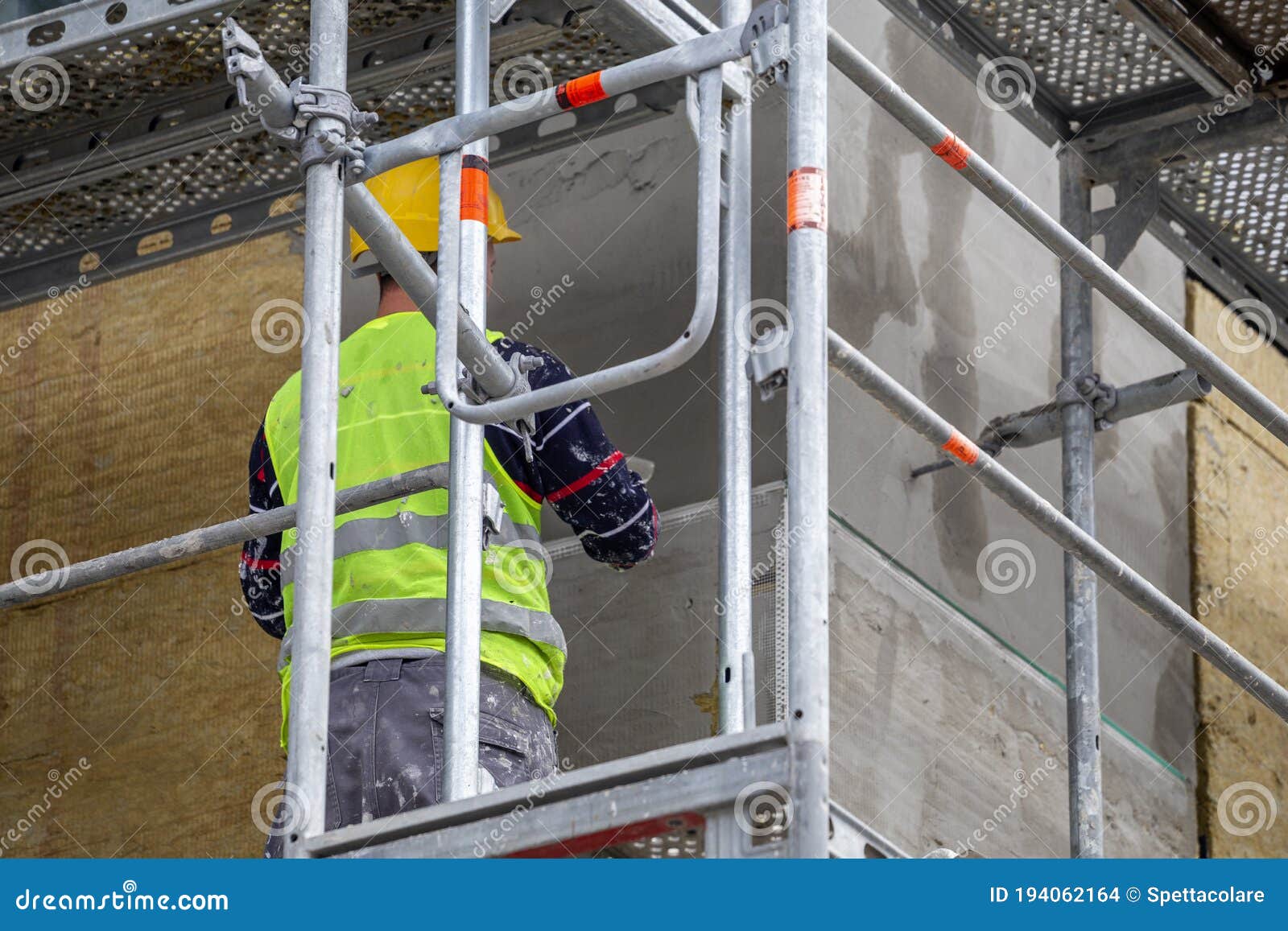 Plasterer on Scaffold Working Stock Photo - Image of caucasian ...